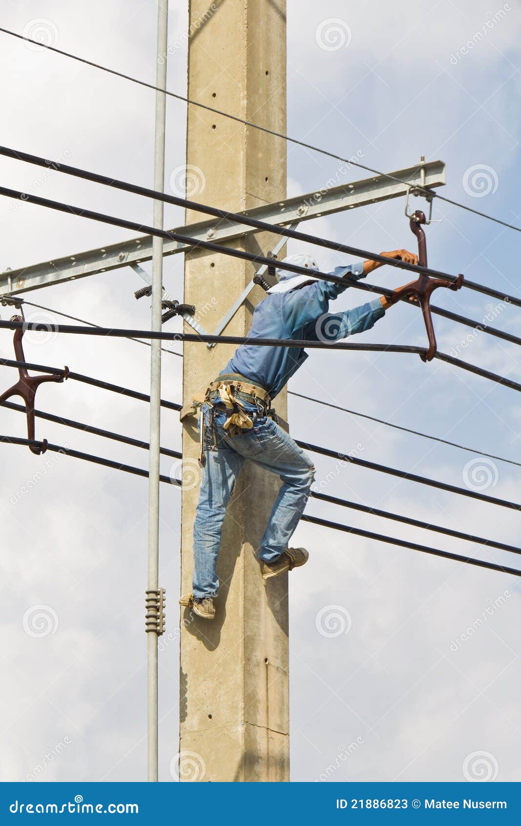 Repairing Electrical Transmission Lines Stock Image - Image of cross ...