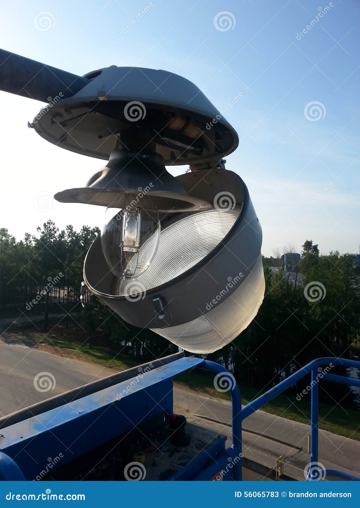 Repairing a Broken Street Light from a Manlift Stock Image - Image of ...