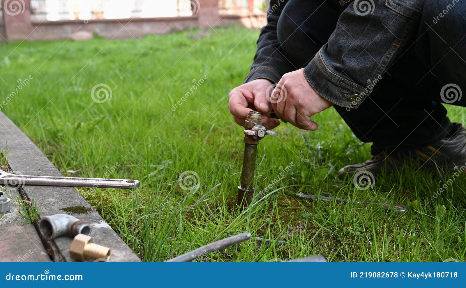 Repairing the Street Water Pipe Stock Photo - Image of chrome, garden ...