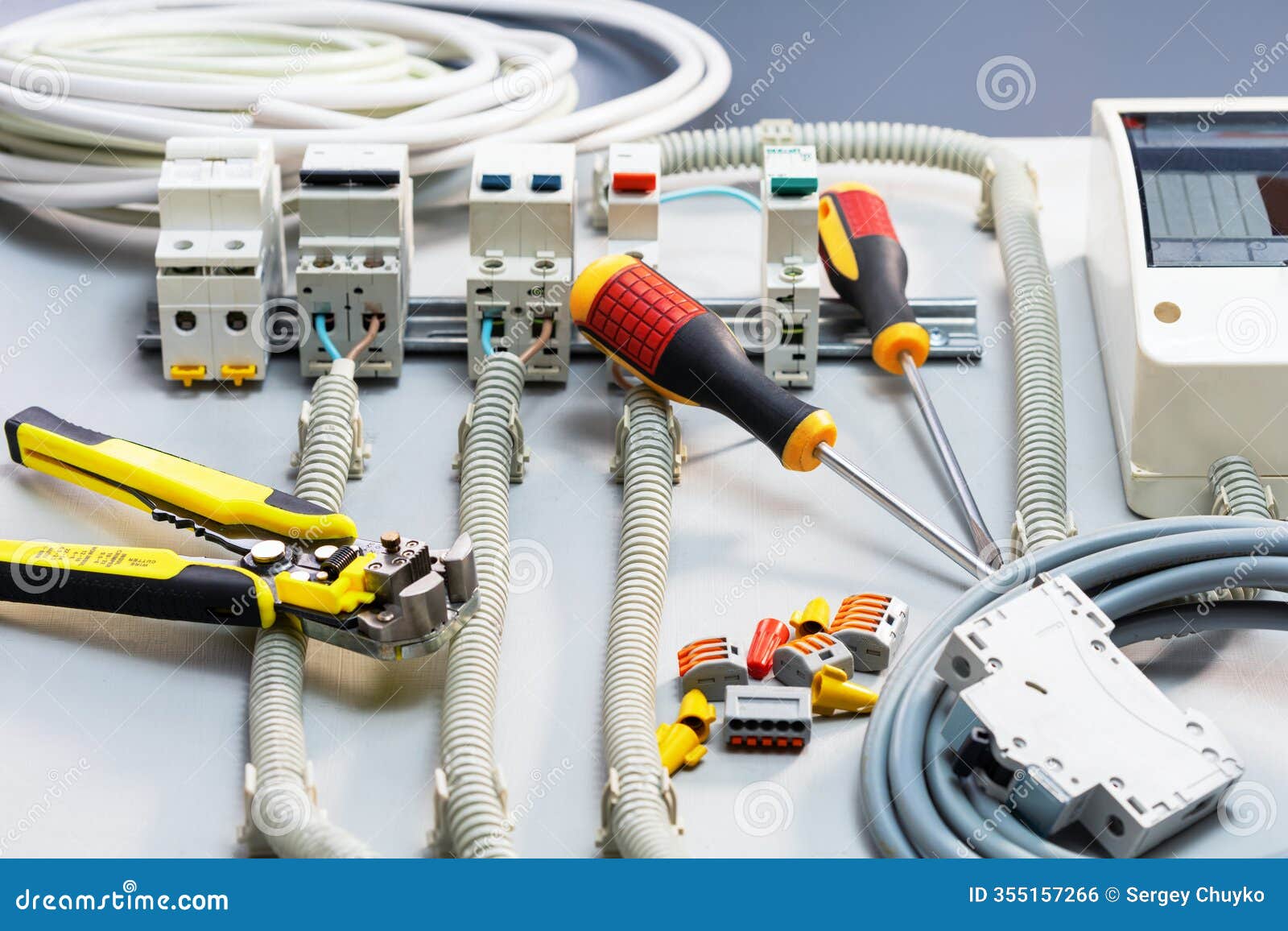 Repairing the switchboard stock photo. Image of industry - 355157266