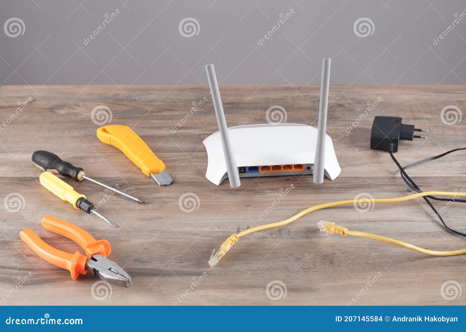 Repairing Tools with a Wifi Router on the Desk Stock Photo - Image of ...