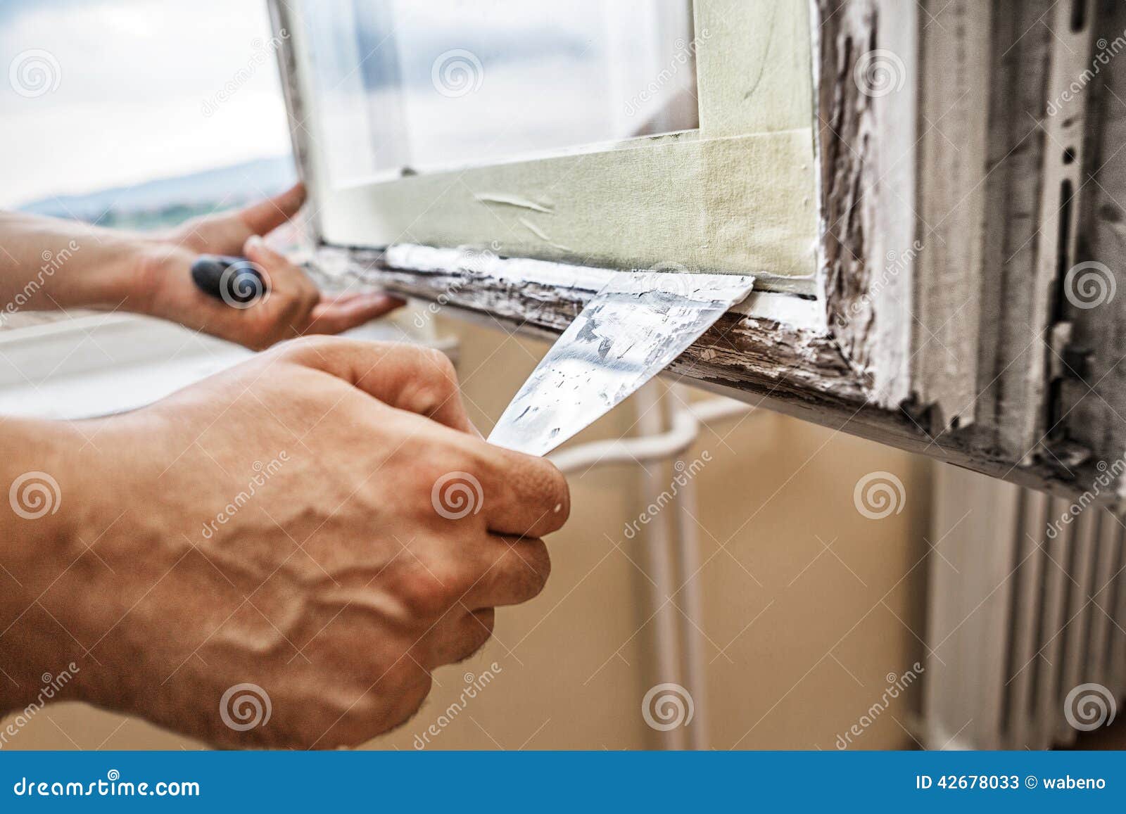 Repairing a window frame stock image. Image of refurbish - 42678033