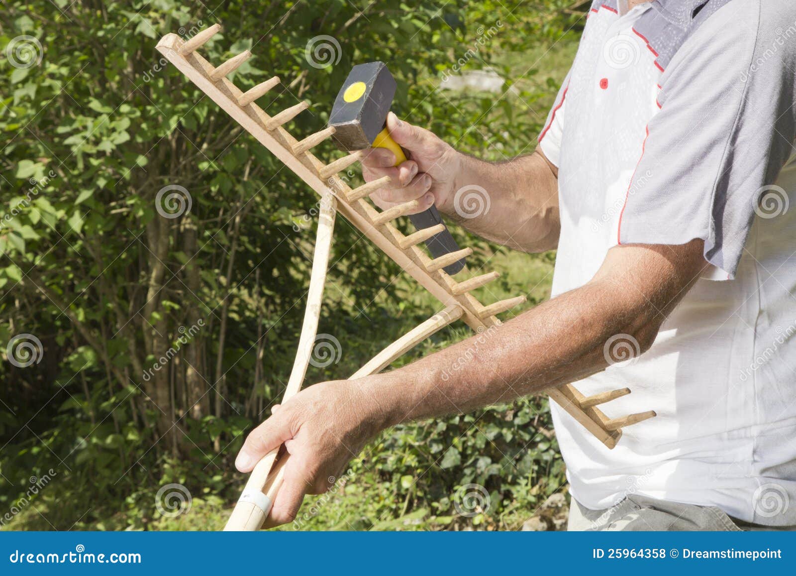 Repairing Wooden Rake- Closeup Stock Photo - Image of caucasian, yard ...