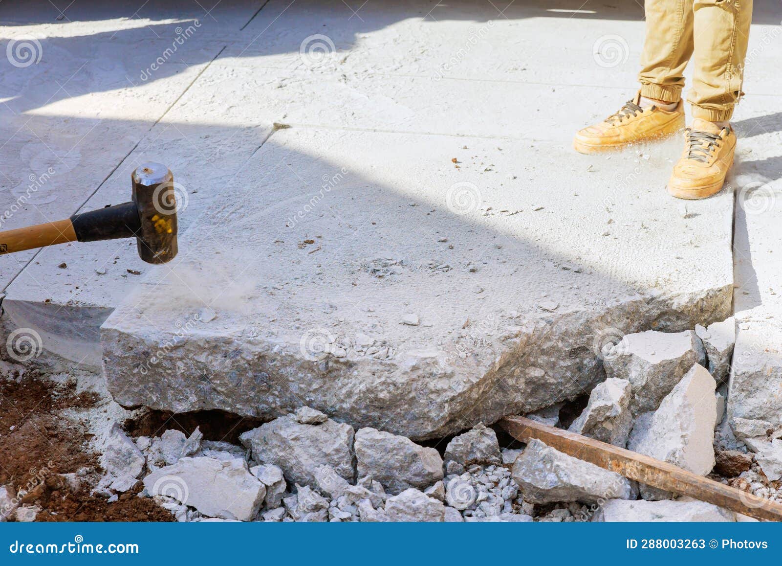 Repairing Works on Destroyed Concrete Sidewalk Demolition Pavement ...