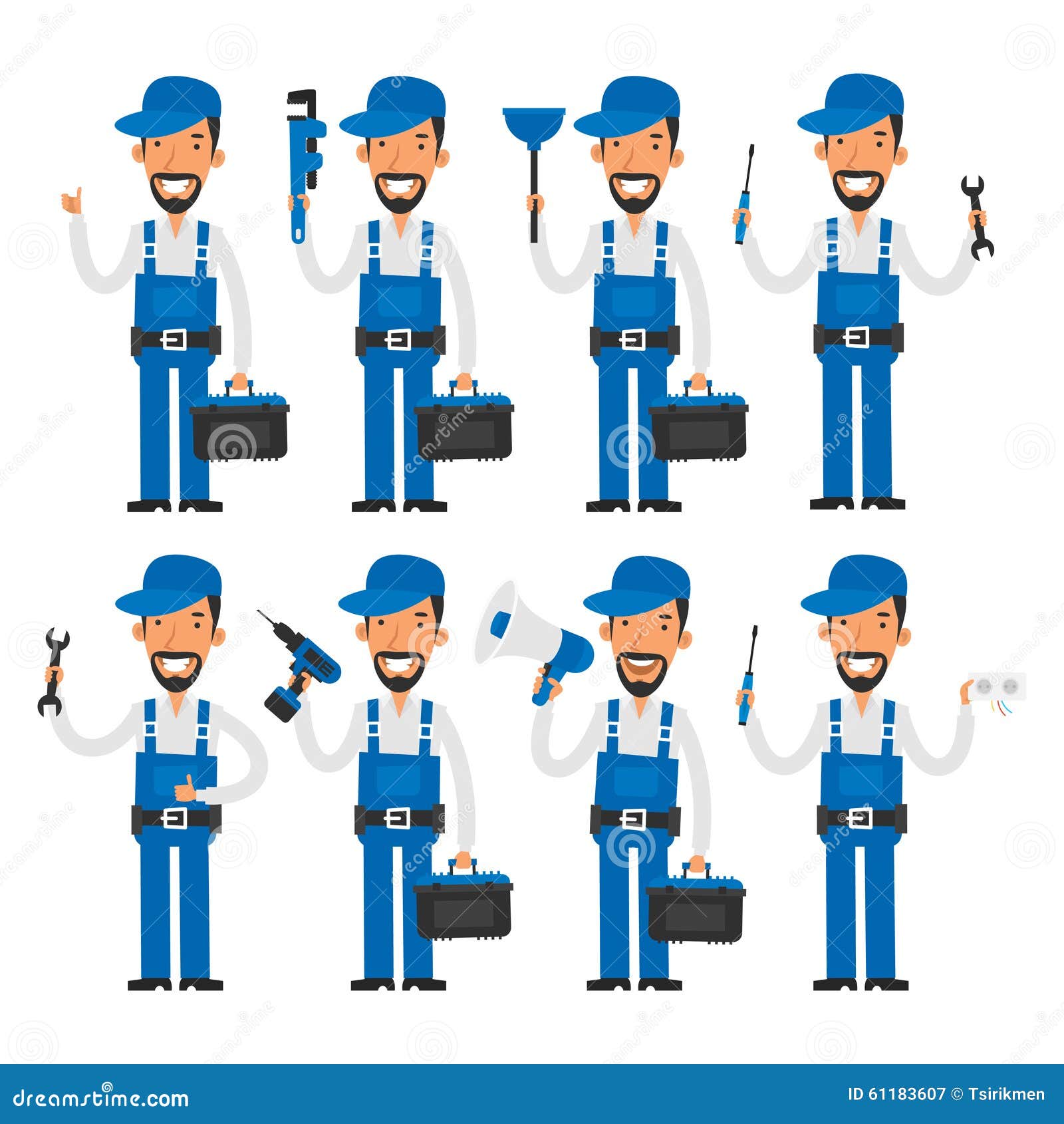 Repairman in Different Poses Stock Vector - Illustration of cartoon ...