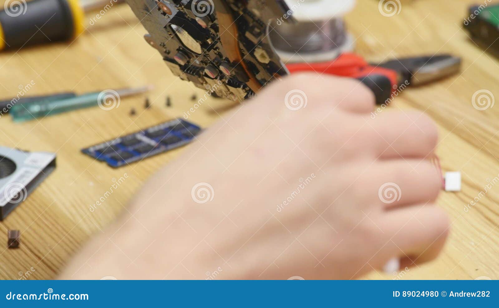 Repairman Disassembling Laptop Motherboard. Engineer Fixing Broken ...