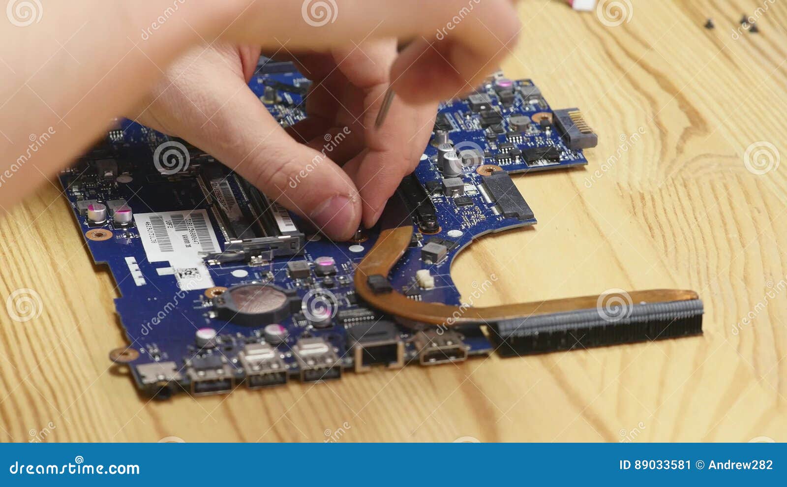 Repairman Disassembling Laptop Motherboard. Engineer Fixing Broken ...