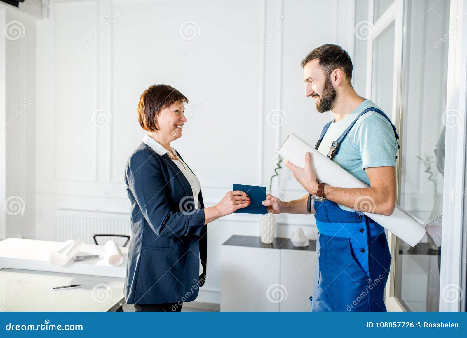 Repairman with Senior Architect or Client at the Office Stock Photo ...