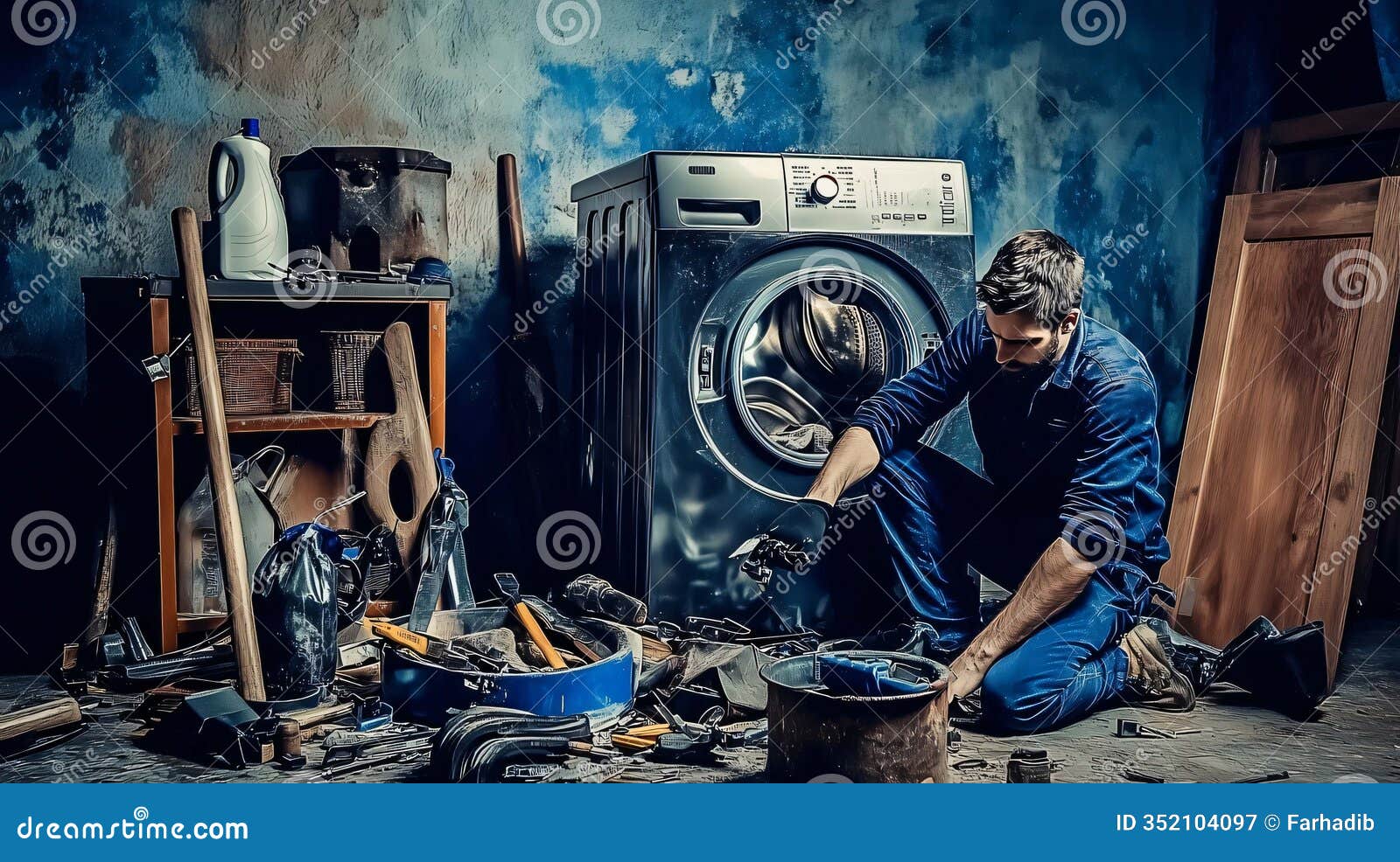 Old, Broken Washing Machine Covered In Rust Against A White Background ...