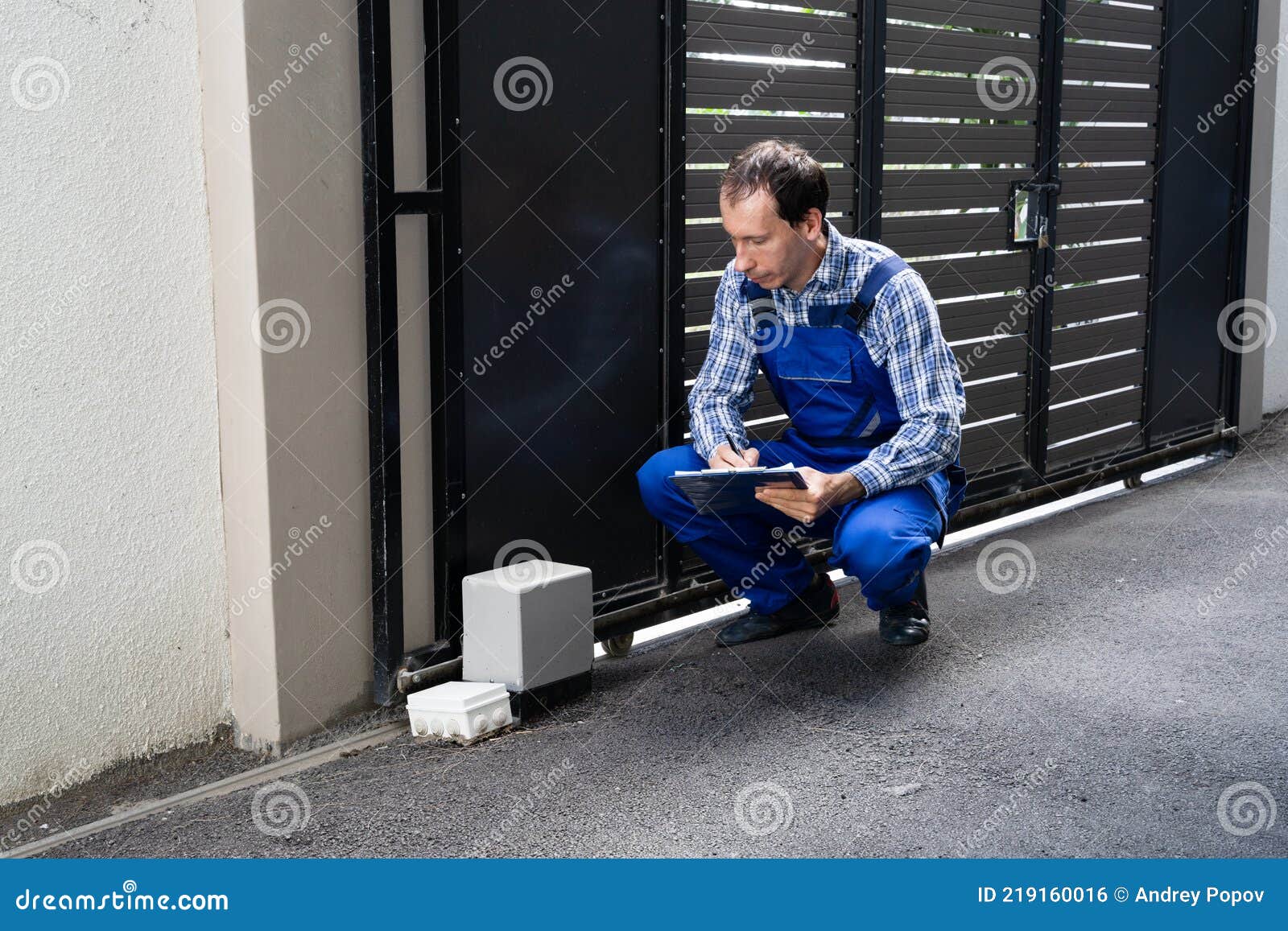 Repairman Fixing Broken Automatic Door Stock Photo - Image of close ...