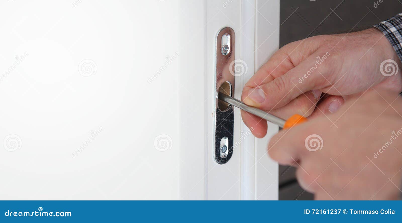 Repairman Fixing a Door Lock Stock Image - Image of tiling, electrician ...