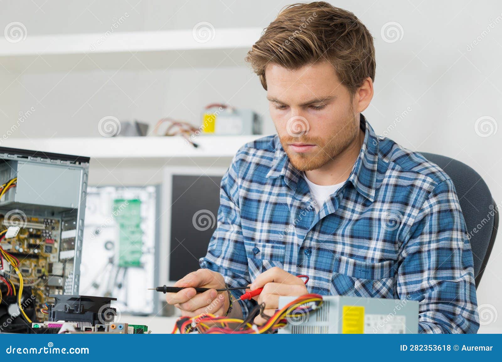 Repairman Fixing Electronic Devices Stock Photo - Image of working ...