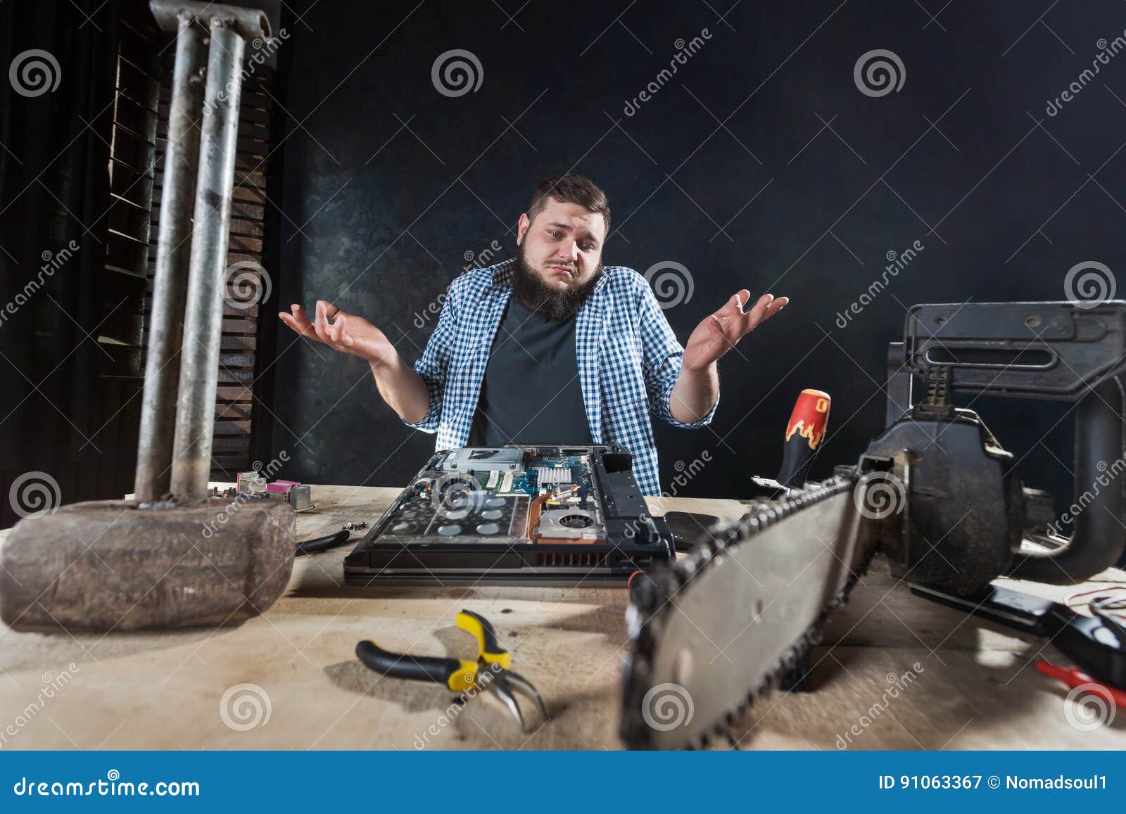 Repairman Fixing Problem with Computer Hardware Stock Image - Image of ...