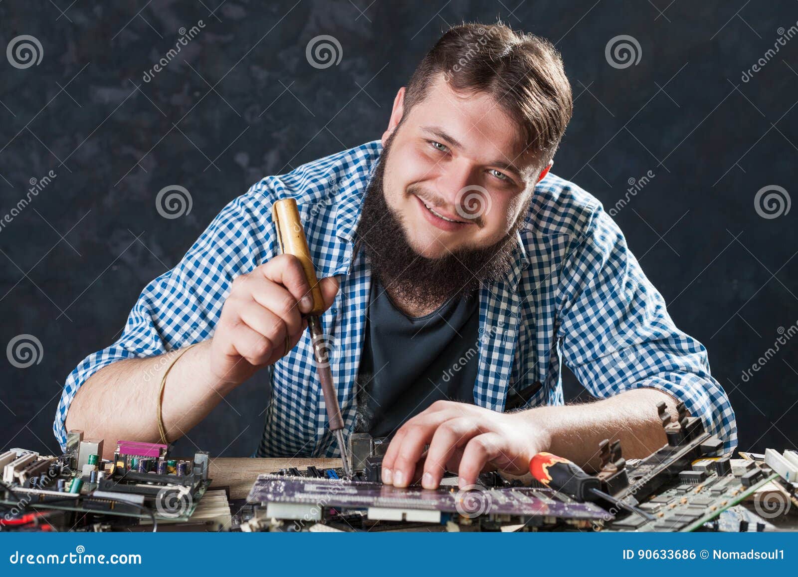 Repairman Fixing Problem with Soldering Tool Stock Photo - Image of ...