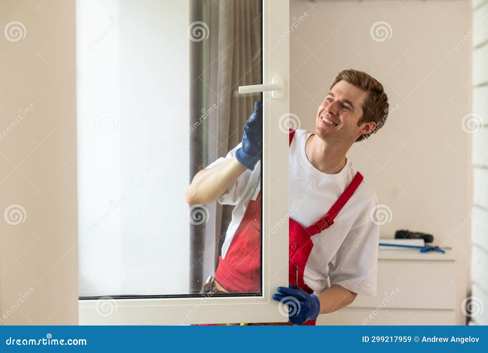 A Repairman Fixing Windows in New Apartment Stock Image - Image of ...