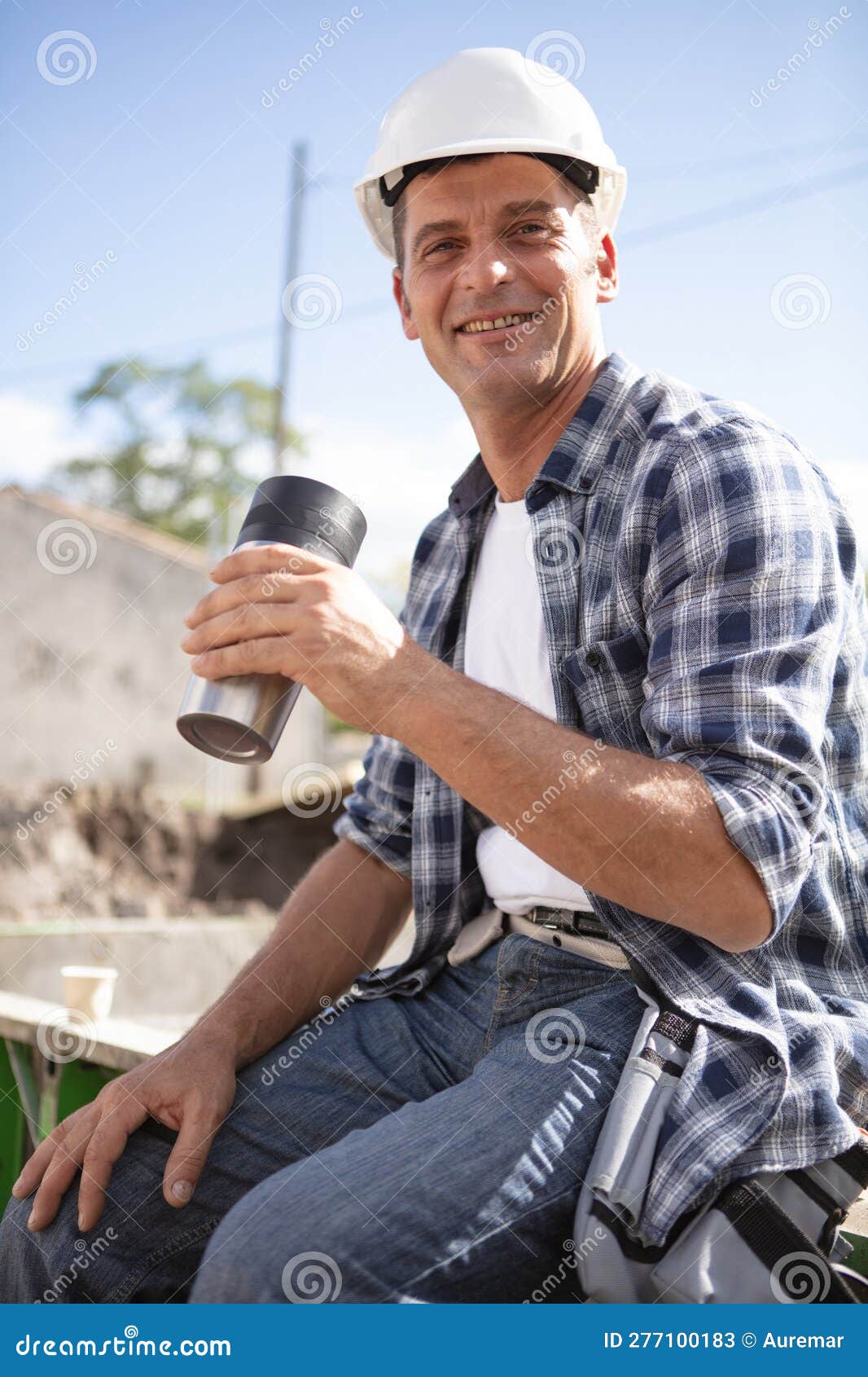 Repairman Having Break and Drinks Coffee Stock Image - Image of craftsman, caucasian: 277100183