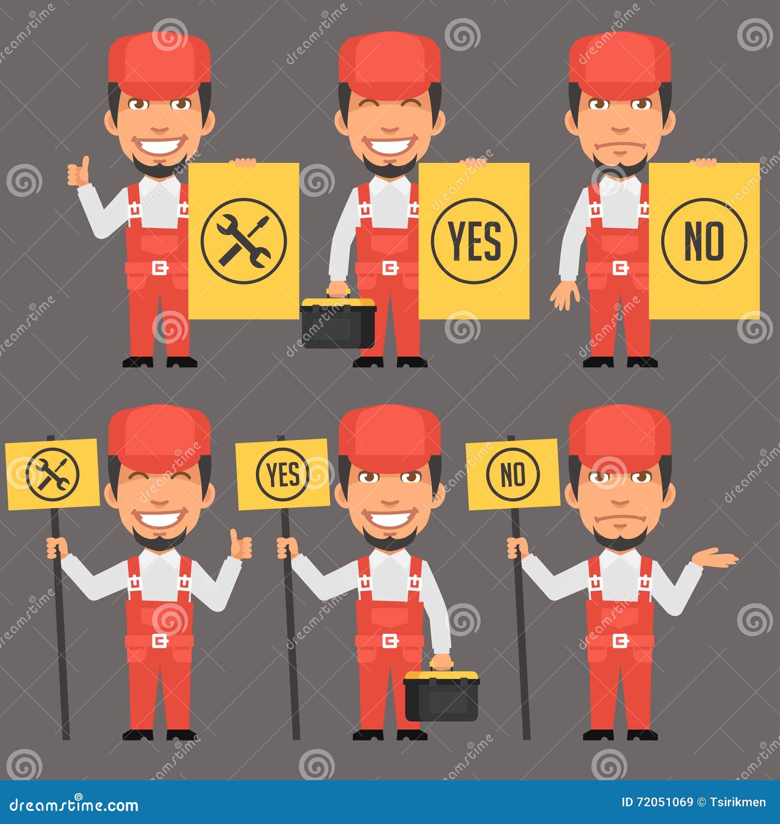 Repairman Holds Different Signs Stock Vector - Illustration of paper ...