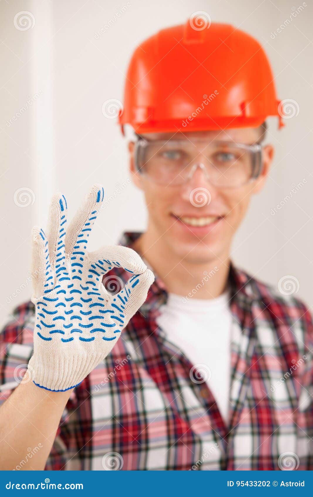 Repairman Making a Perfect Gesture with His Gloved Hand Stock Photo ...