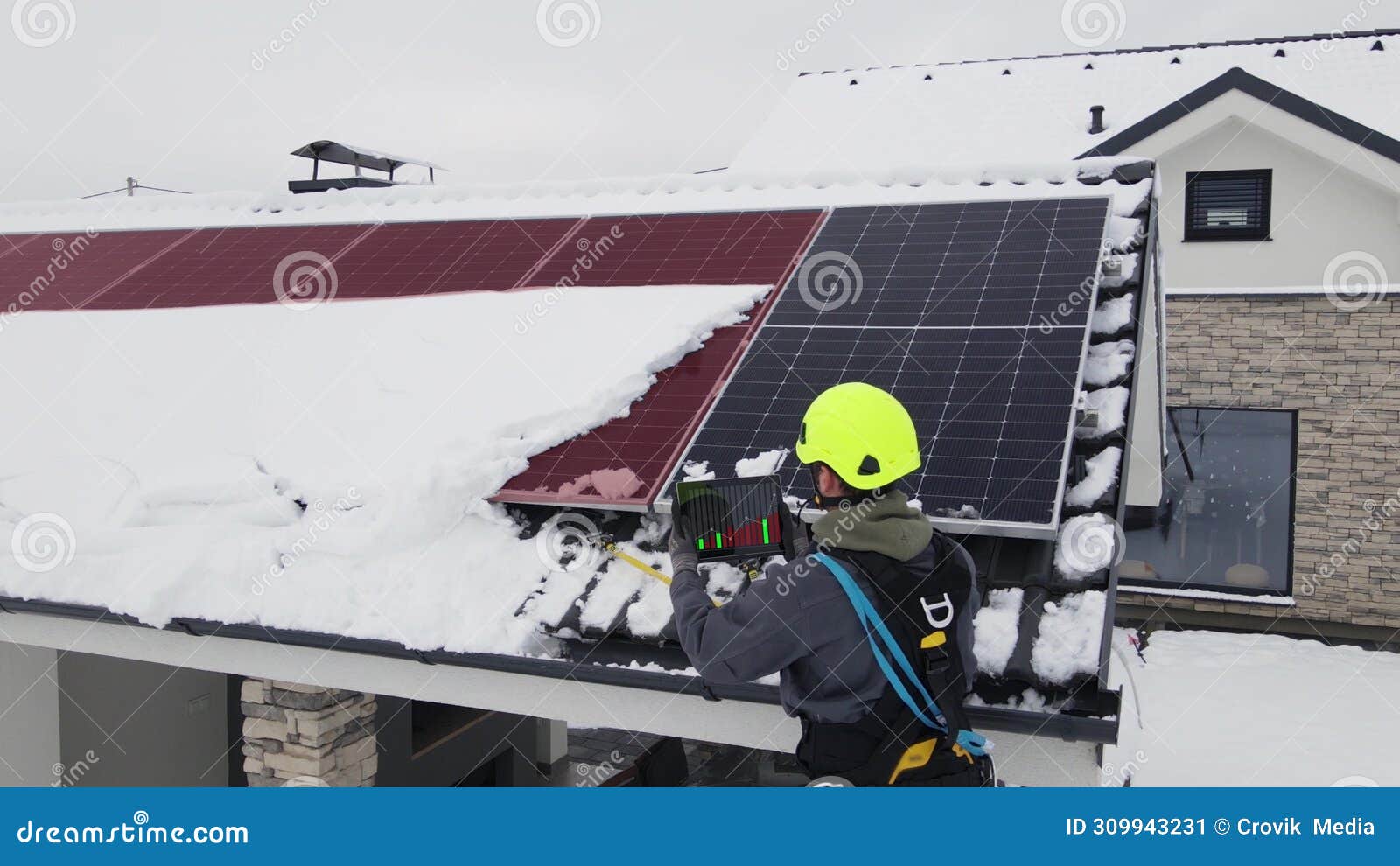 Repairman with Modern Tablet Detecting Error on Solar Panels Stock ...