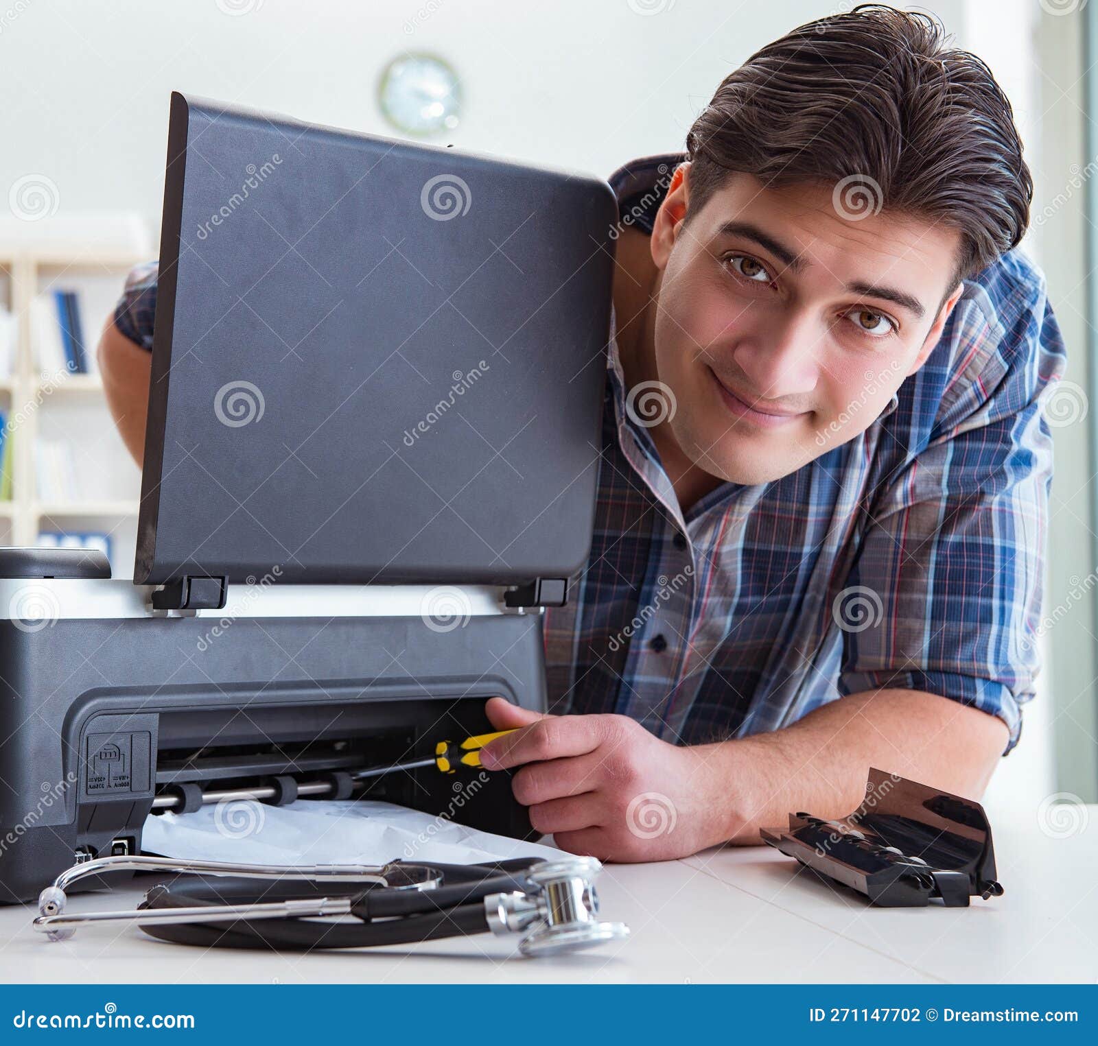 Repairman Repairing Broken Color Printer Stock Photo - Image of ...