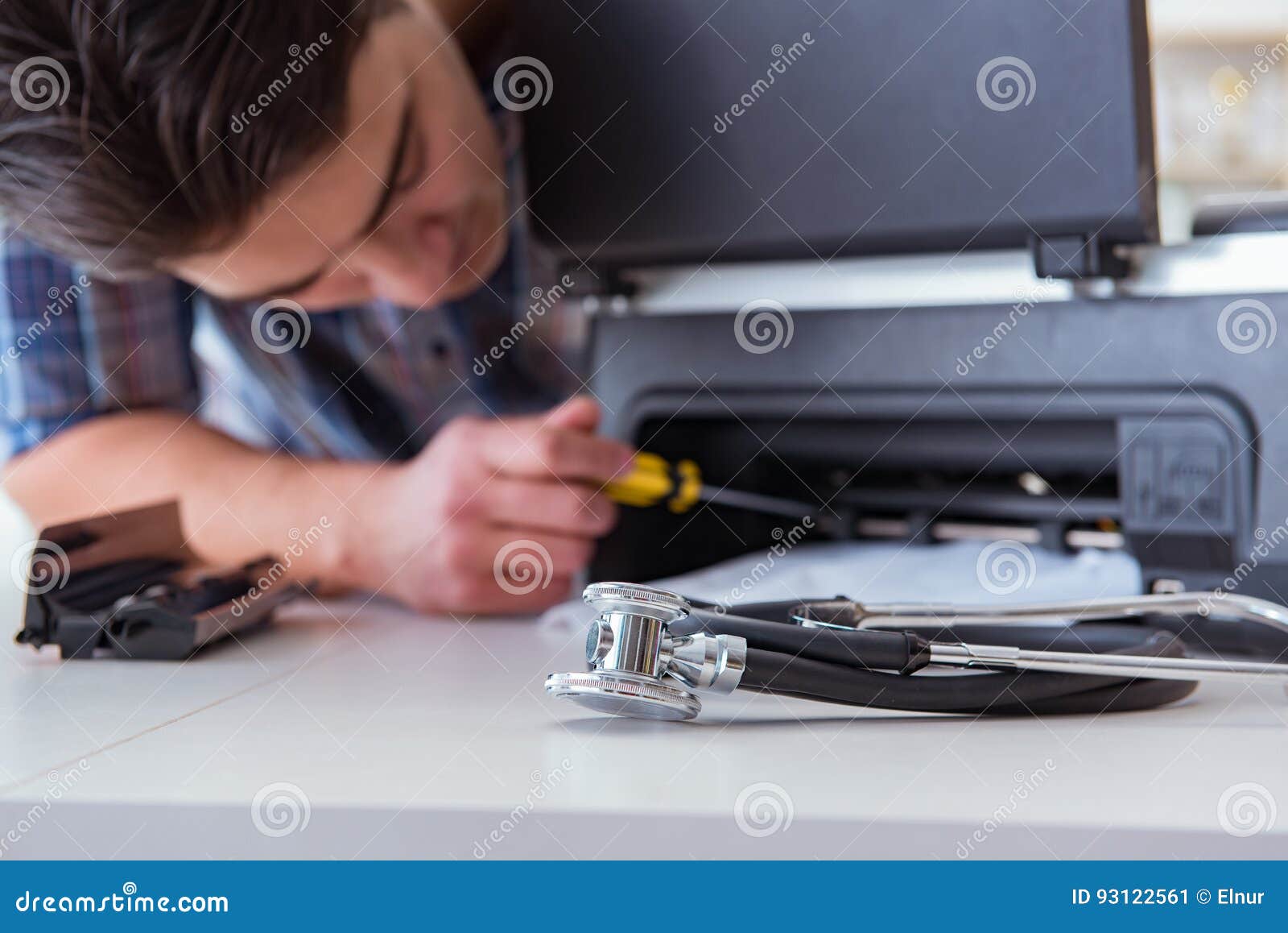 The Repairman Repairing Broken Color Printer Stock Image - Image of ...