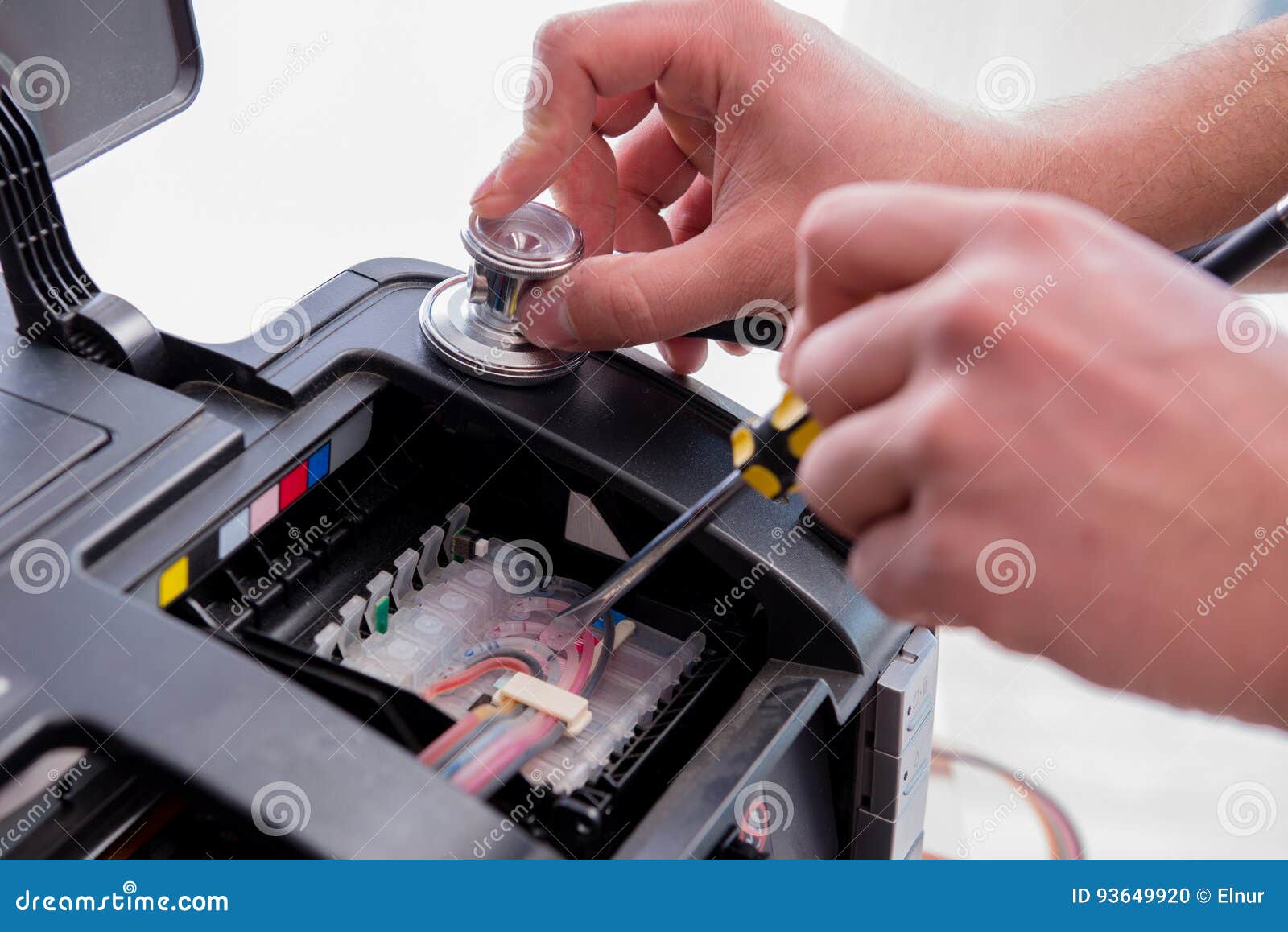 The Repairman Repairing Broken Color Printer Stock Photo - Image of ...