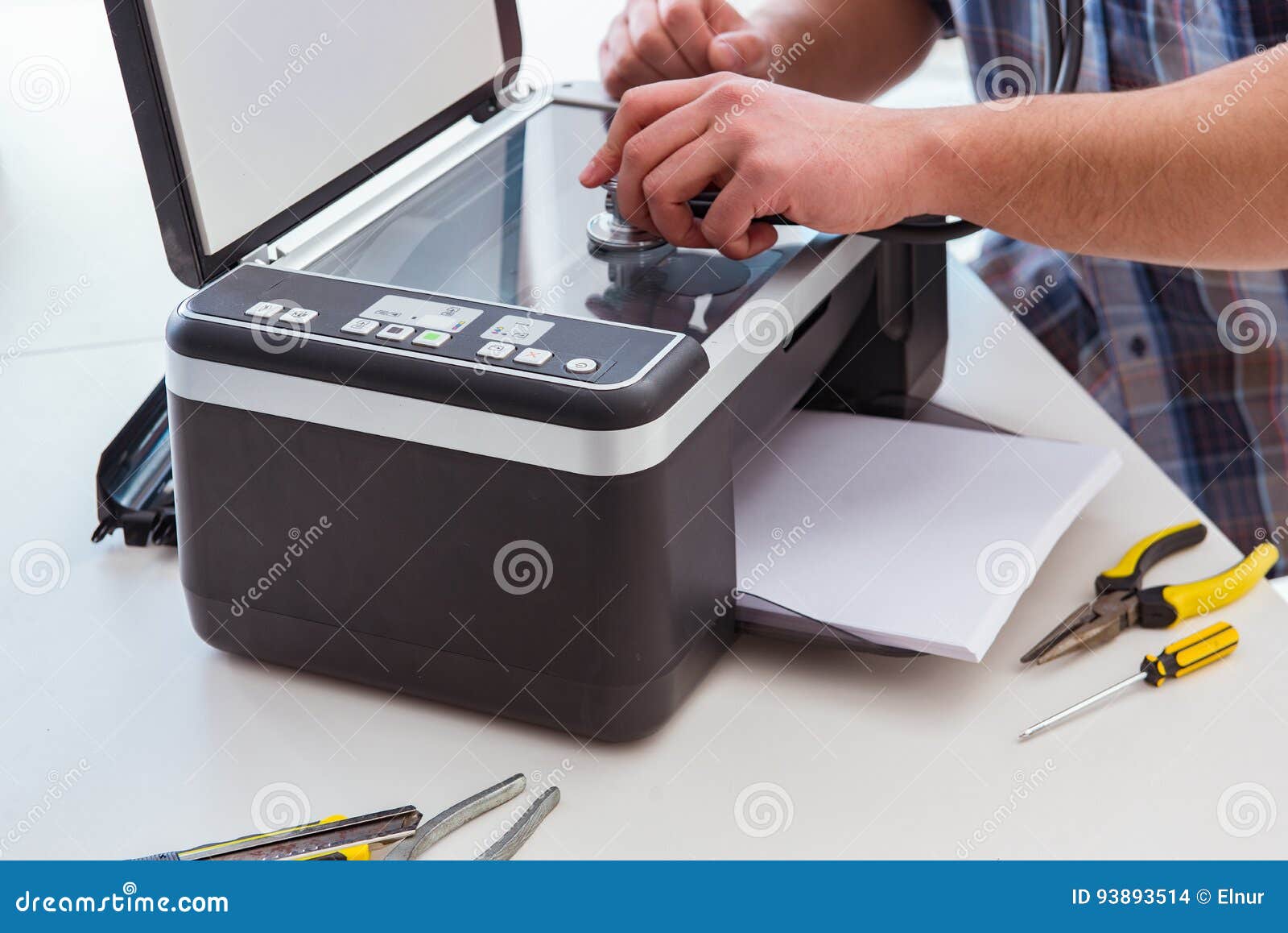 The Repairman Repairing Broken Color Printer Stock Photo - Image of ...