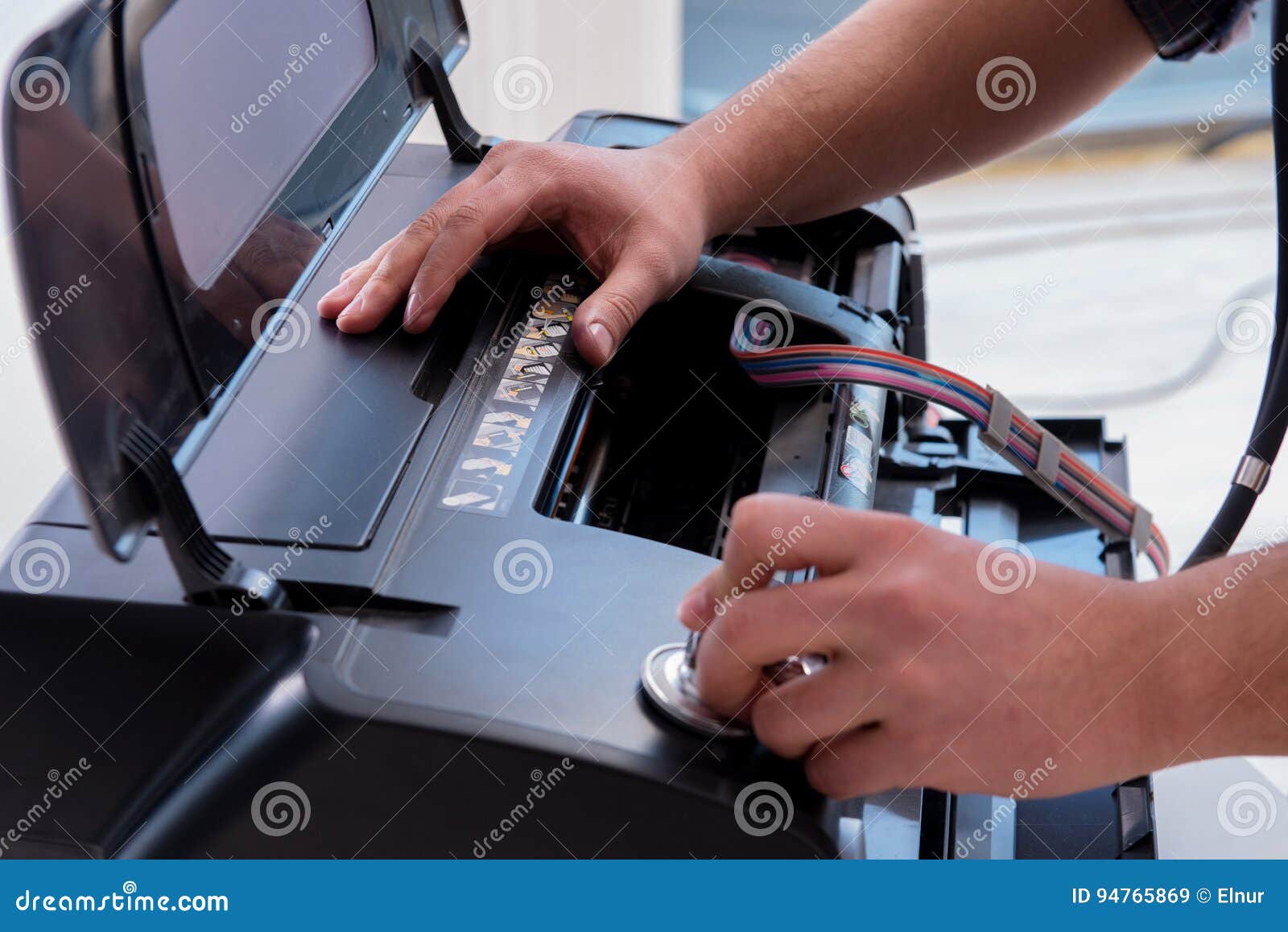 The Repairman Repairing Broken Color Printer Stock Image - Image of ...