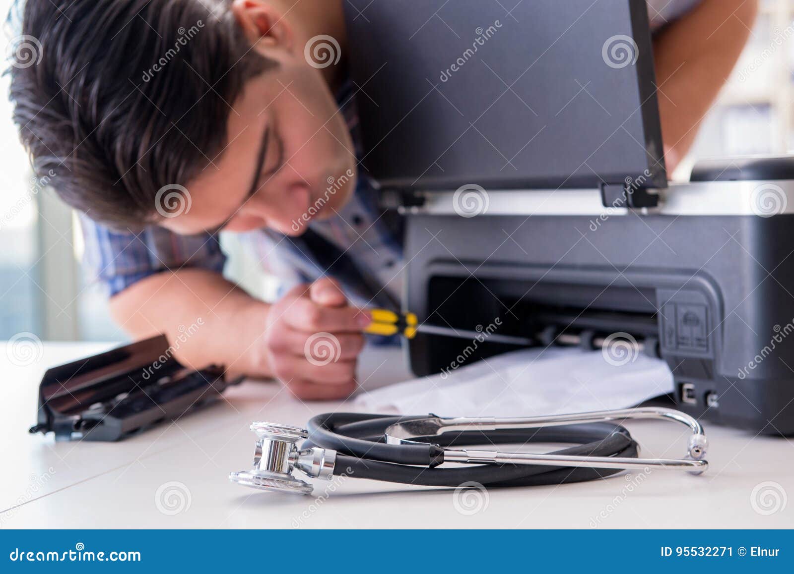 The Repairman Repairing Broken Color Printer Stock Image - Image of ...