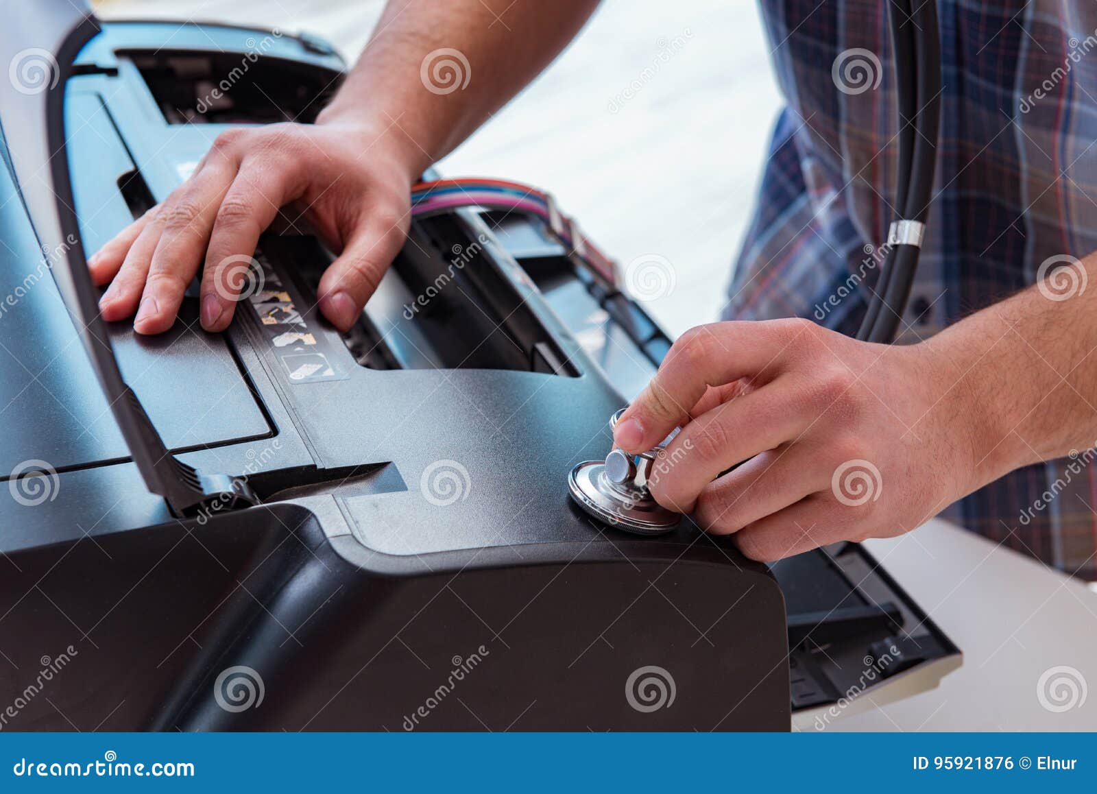 The Repairman Repairing Broken Color Printer Stock Photo - Image of ...
