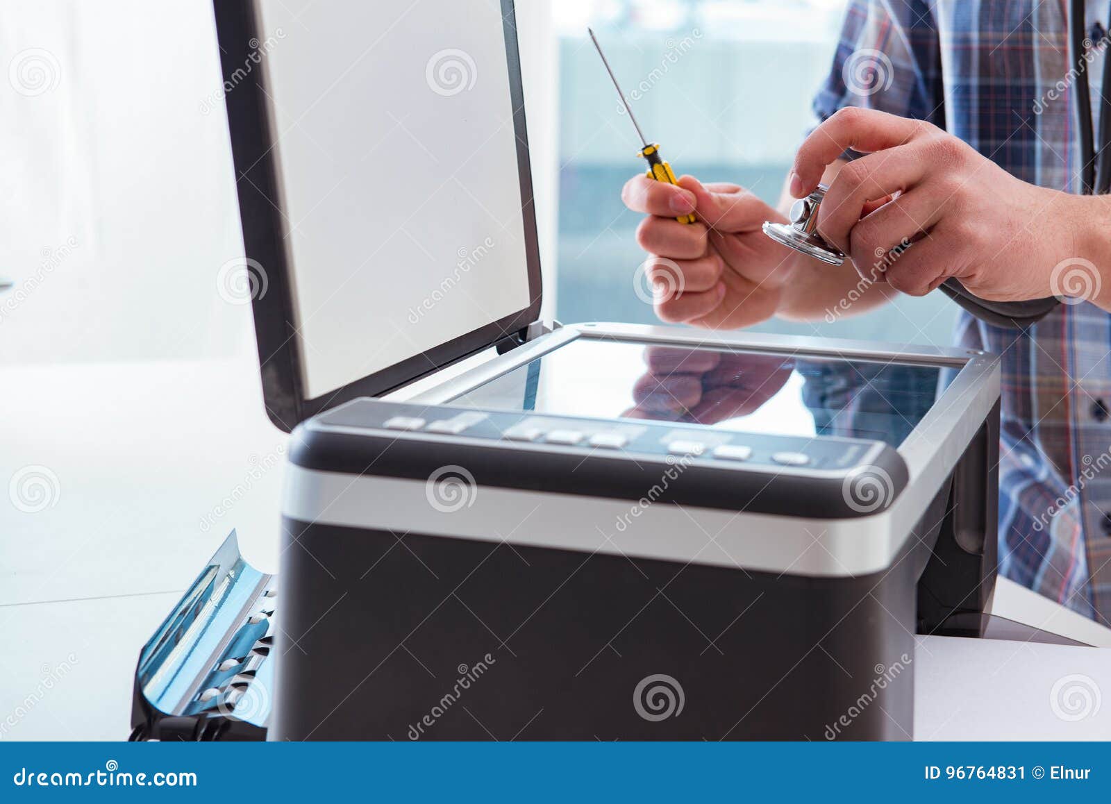 The Repairman Repairing Broken Color Printer Stock Image - Image of ...