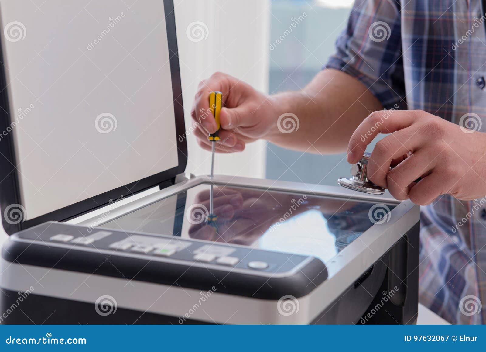 The Repairman Repairing Broken Color Printer Stock Image - Image of ...