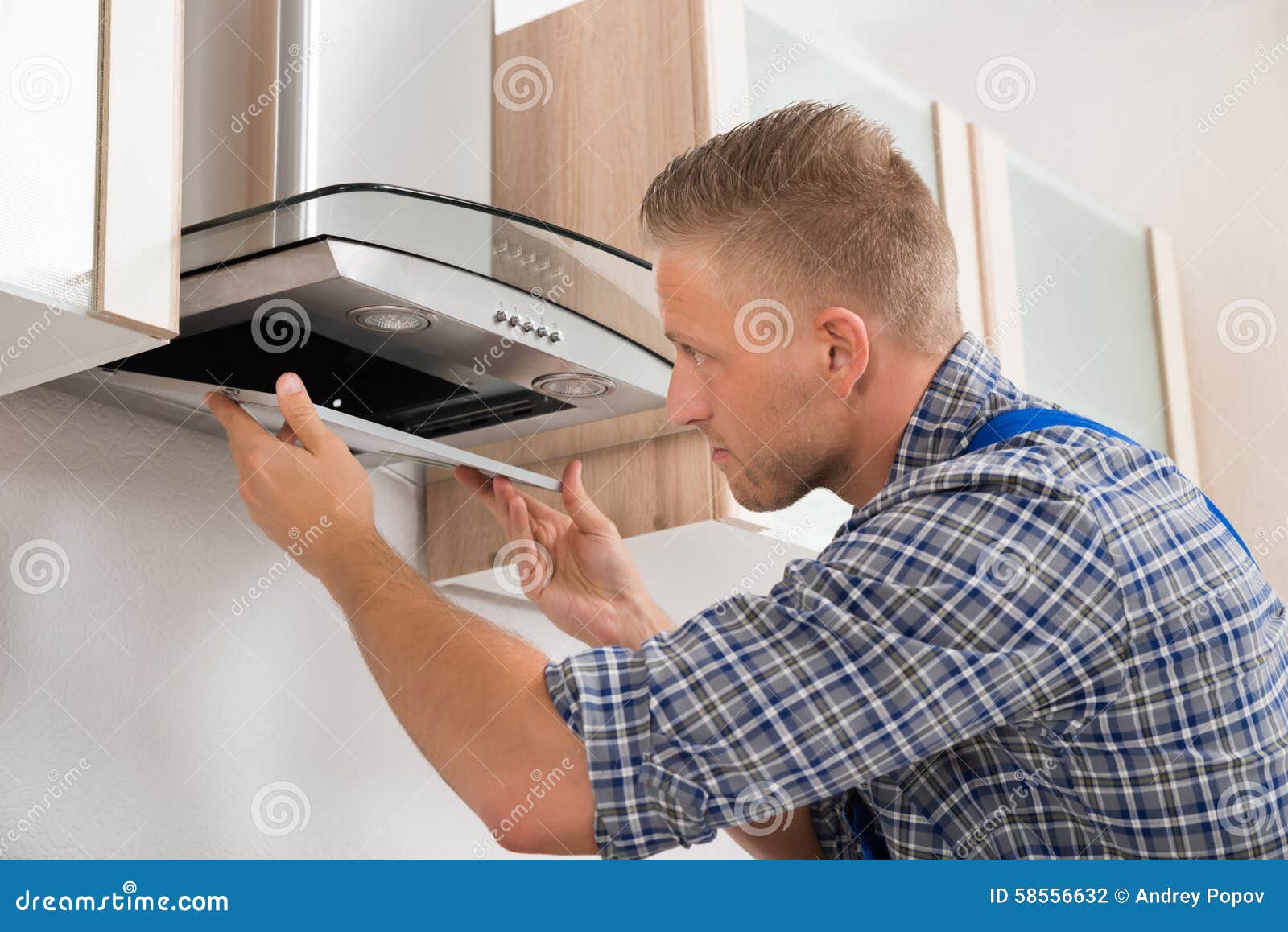 Repairman Repairing Kitchen Extractor Filter Stock Photo - Image of ...