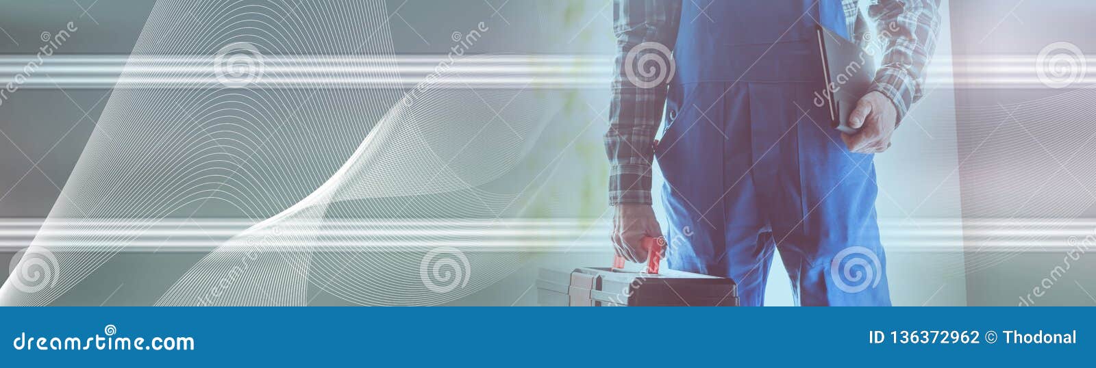Repairman with Toolbox, Light Effect. Panoramic Banner Stock Photo ...