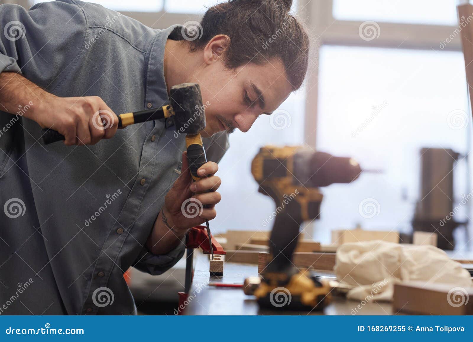 Repairman Working with Hammer Stock Image - Image of hammer, cutting ...