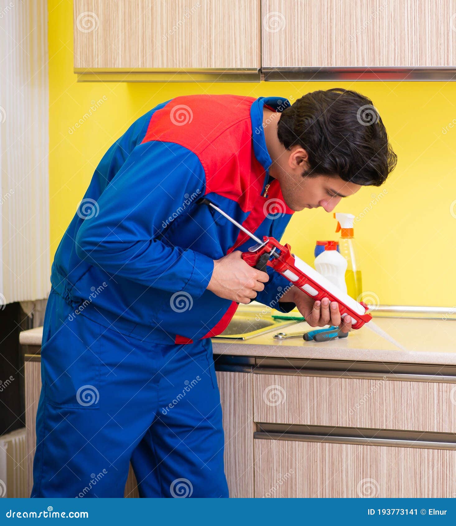 Repairman Working in the Kitchen Stock Image - Image of plumbing ...