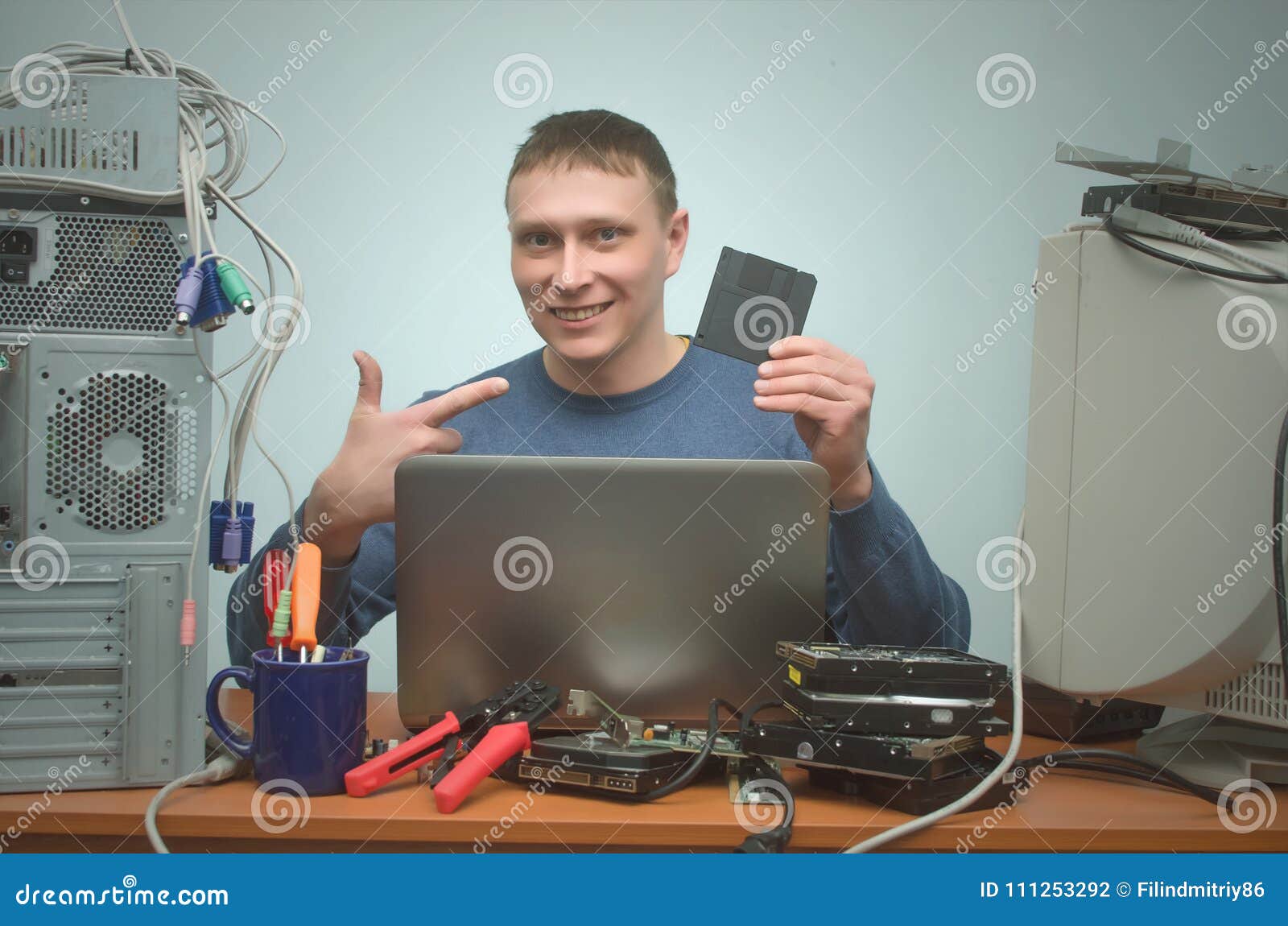 Repairman Working on Laptop Computer. Stock Photo - Image of drive ...