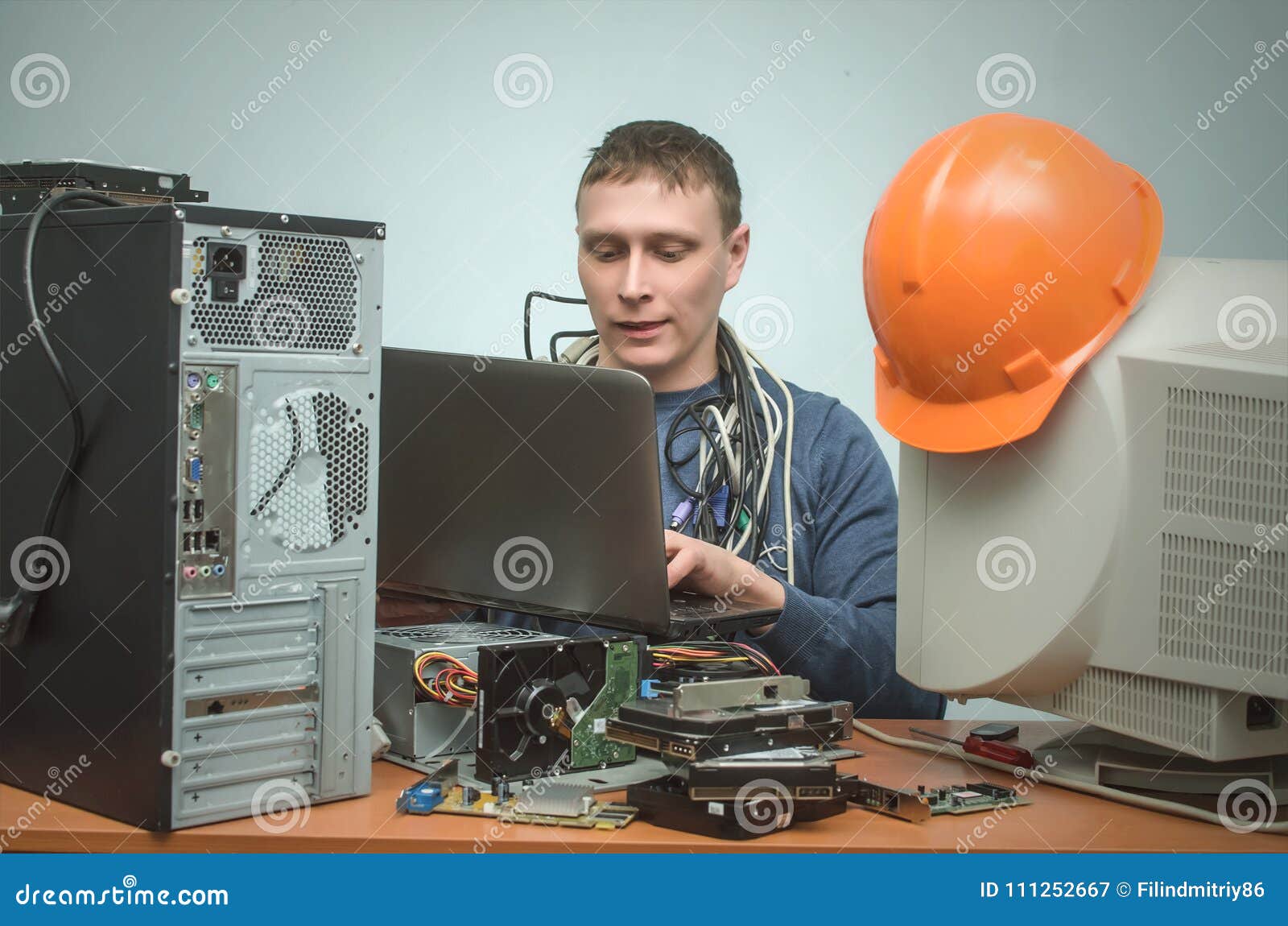 Repairman Working on Laptop Computer. Stock Image - Image of master ...