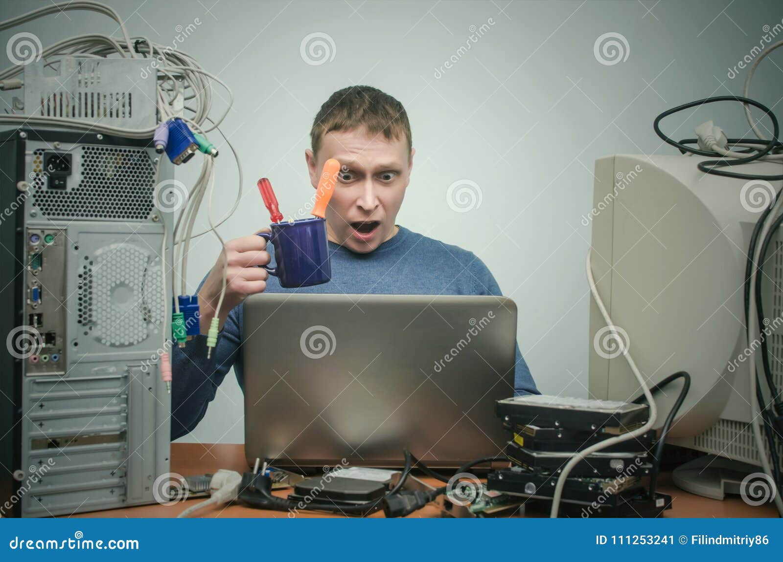 Repairman Working on Laptop Computer. Stock Image - Image of amazed ...