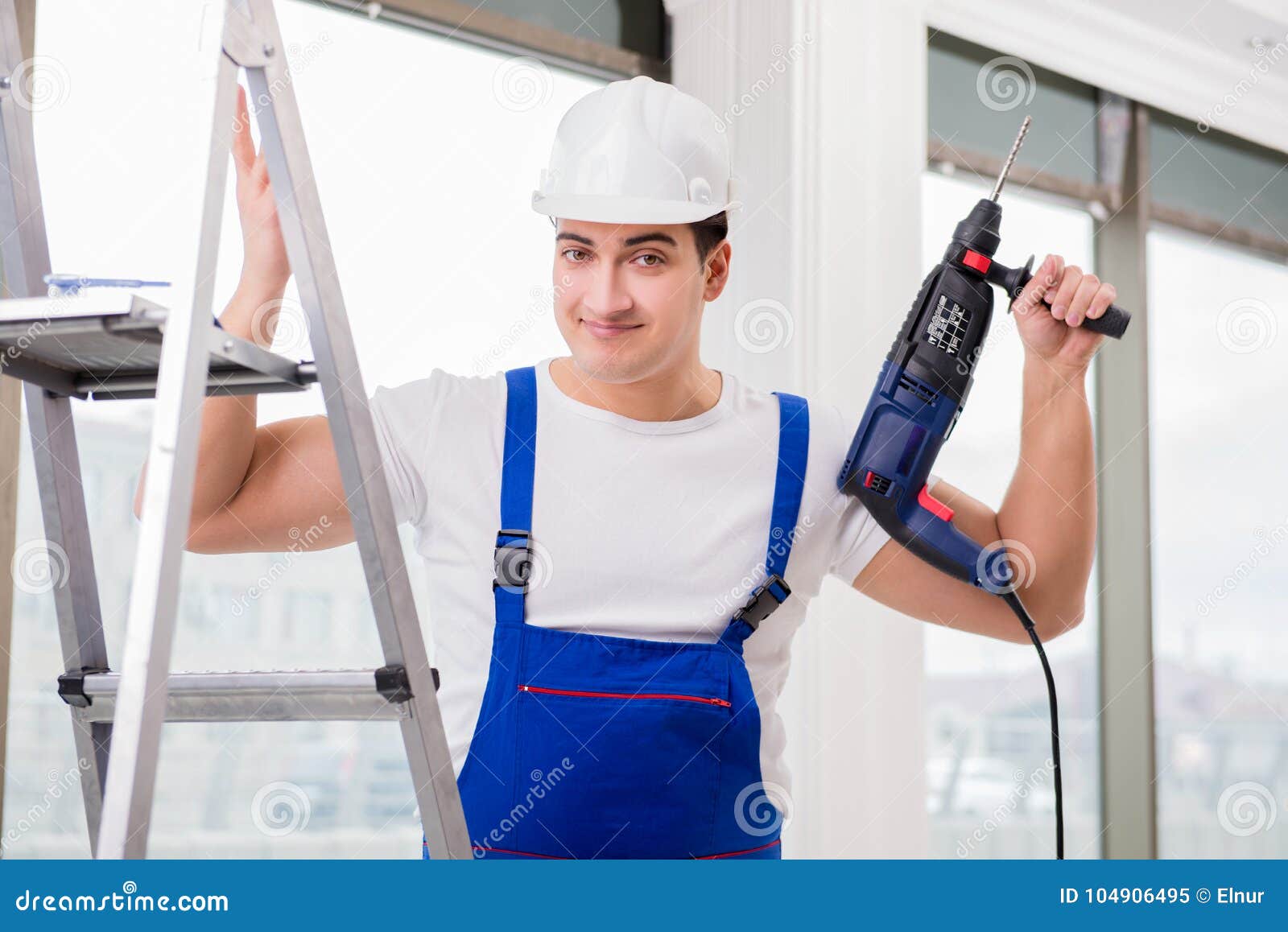The Repairman Working with Power Drill in Workshop Stock Image - Image ...