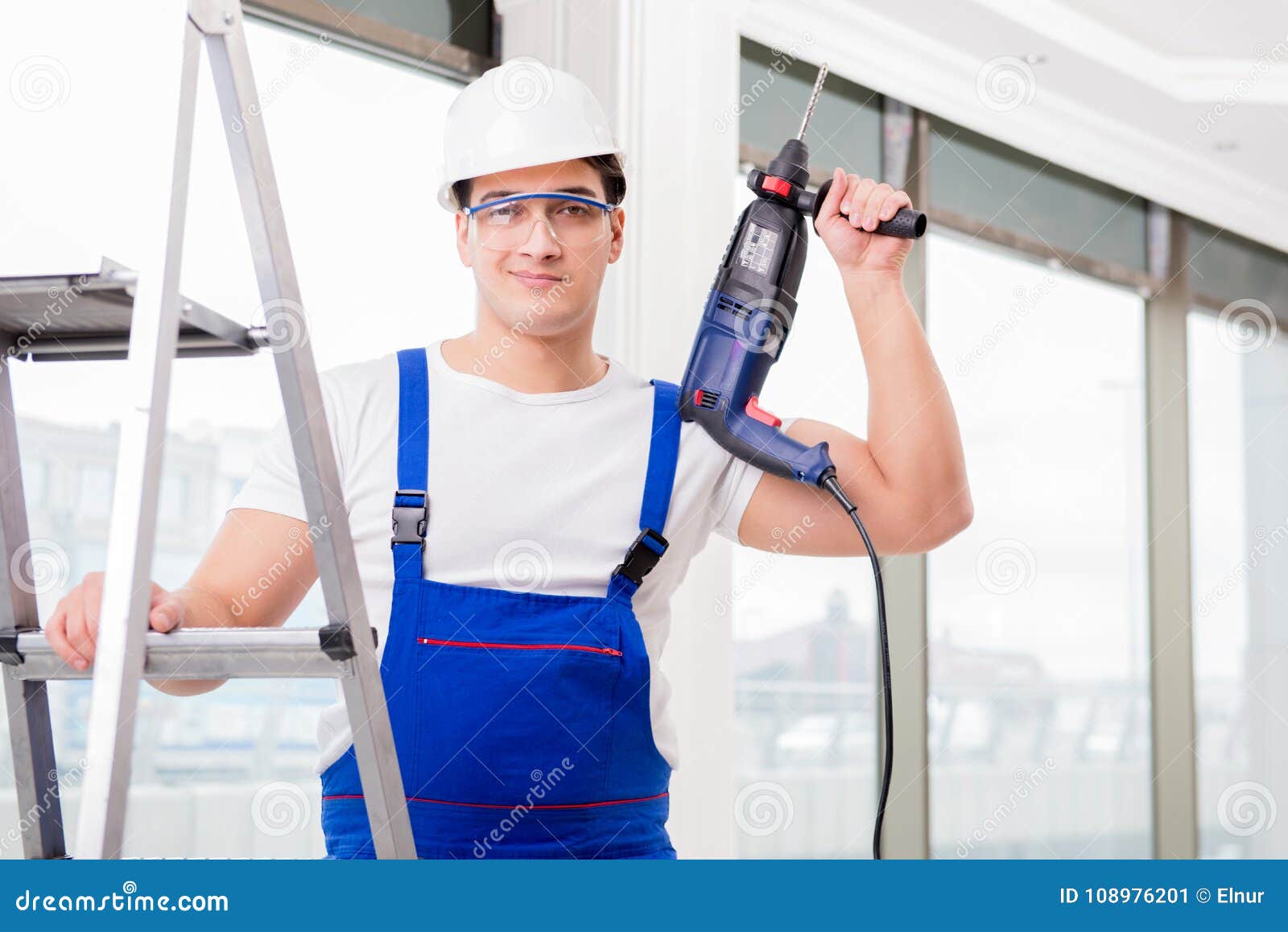 The Repairman Working with Power Drill in Workshop Stock Image - Image ...