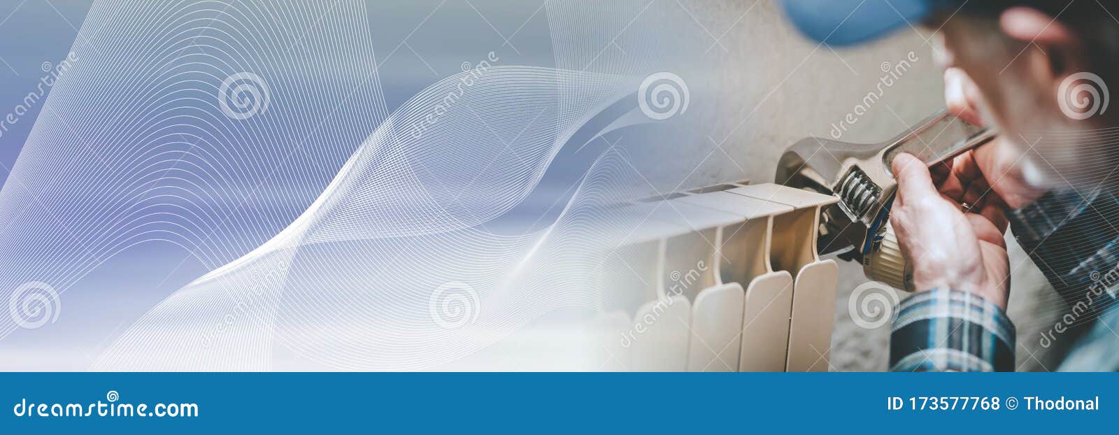 Repairman Working on Radiator; Panoramic Banner Stock Photo - Image of ...