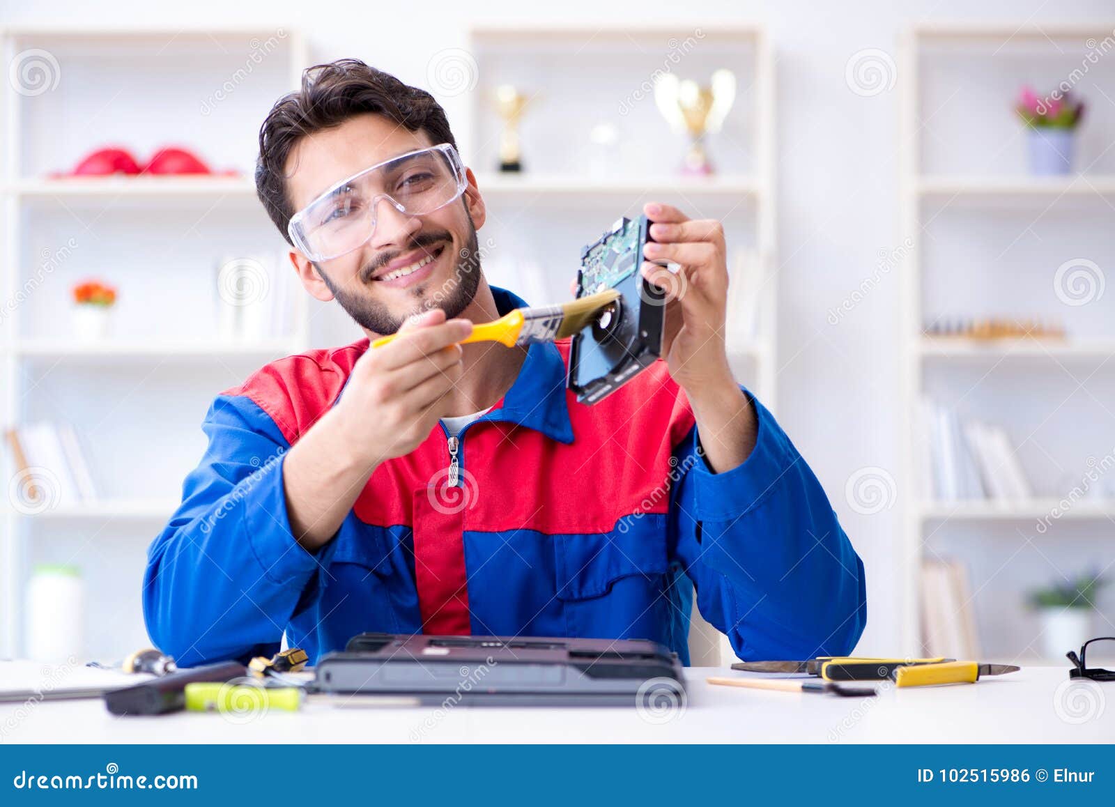 Repairman Working in Technical Support Fixing Computer Laptop Tr Stock ...