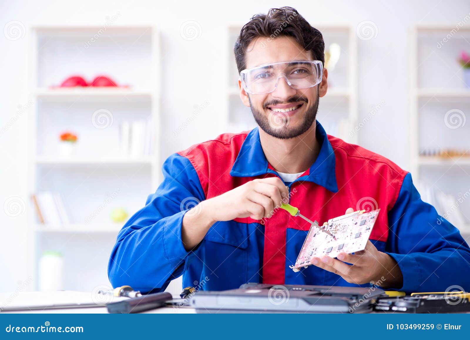 Repairman Working in Technical Support Fixing Computer Laptop Tr Stock ...