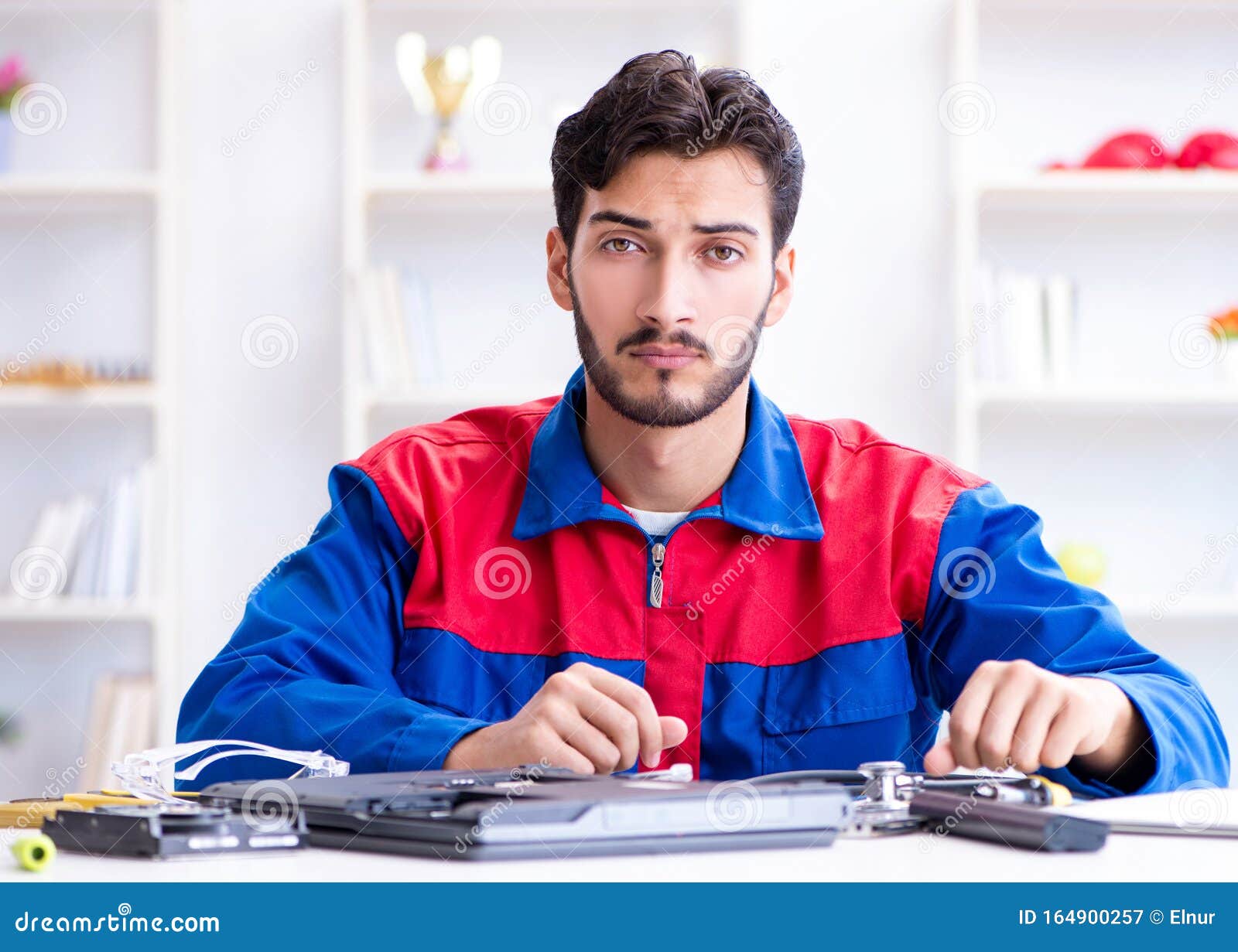 Repairman Working in Technical Support Fixing Computer Laptop Tr Stock ...