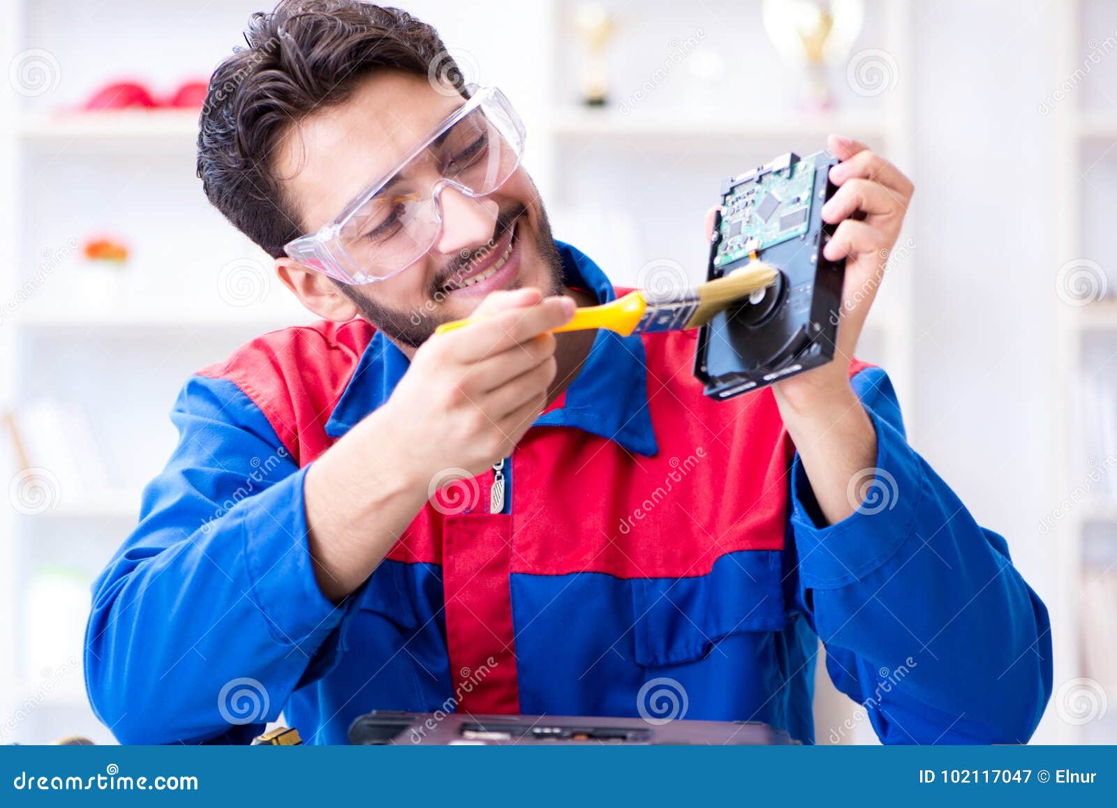 Repairman Working in Technical Support Fixing Computer Laptop Tr Stock ...