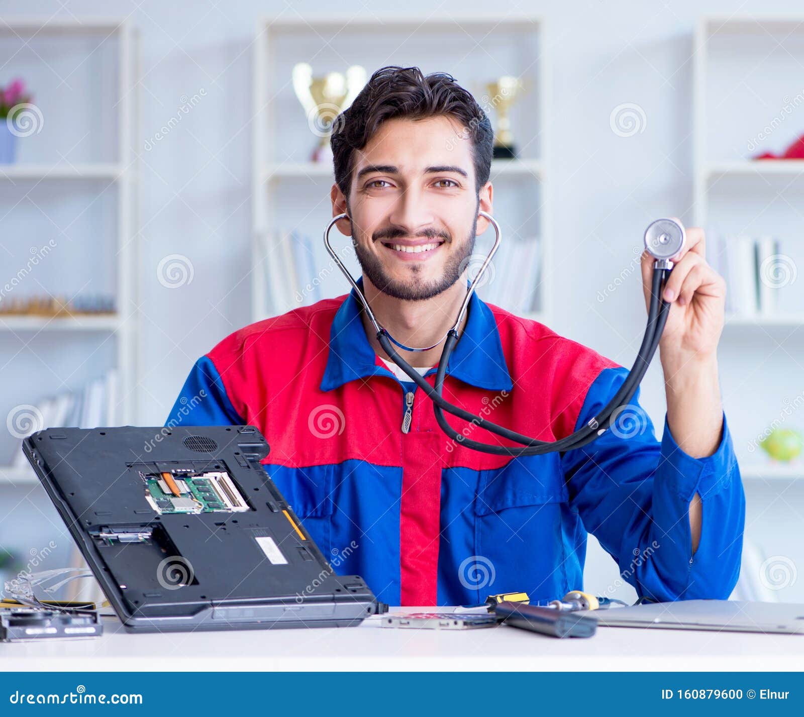 Repairman Working in Technical Support Fixing Computer Laptop Tr Stock ...