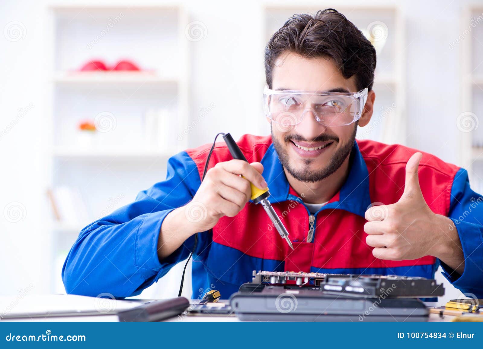 Repairman Working in Technical Support Fixing Computer Laptop Tr Stock ...