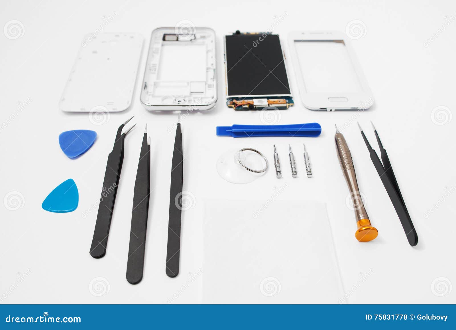 Repairman Workplace with Phone and Tools Stock Photo - Image of broken ...