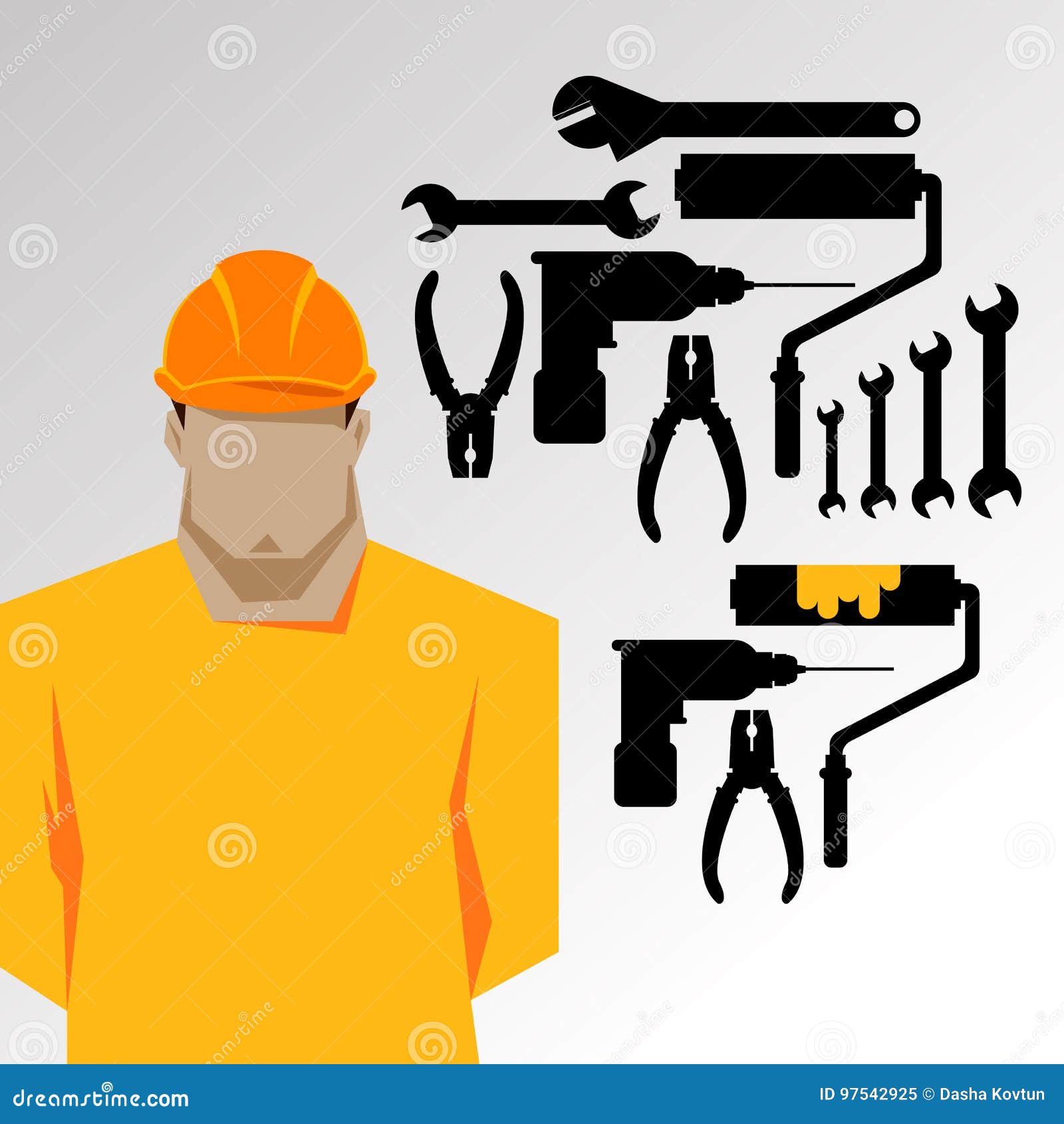 Repairs, Construction Builder in Yellow Helmet Working with Different ...